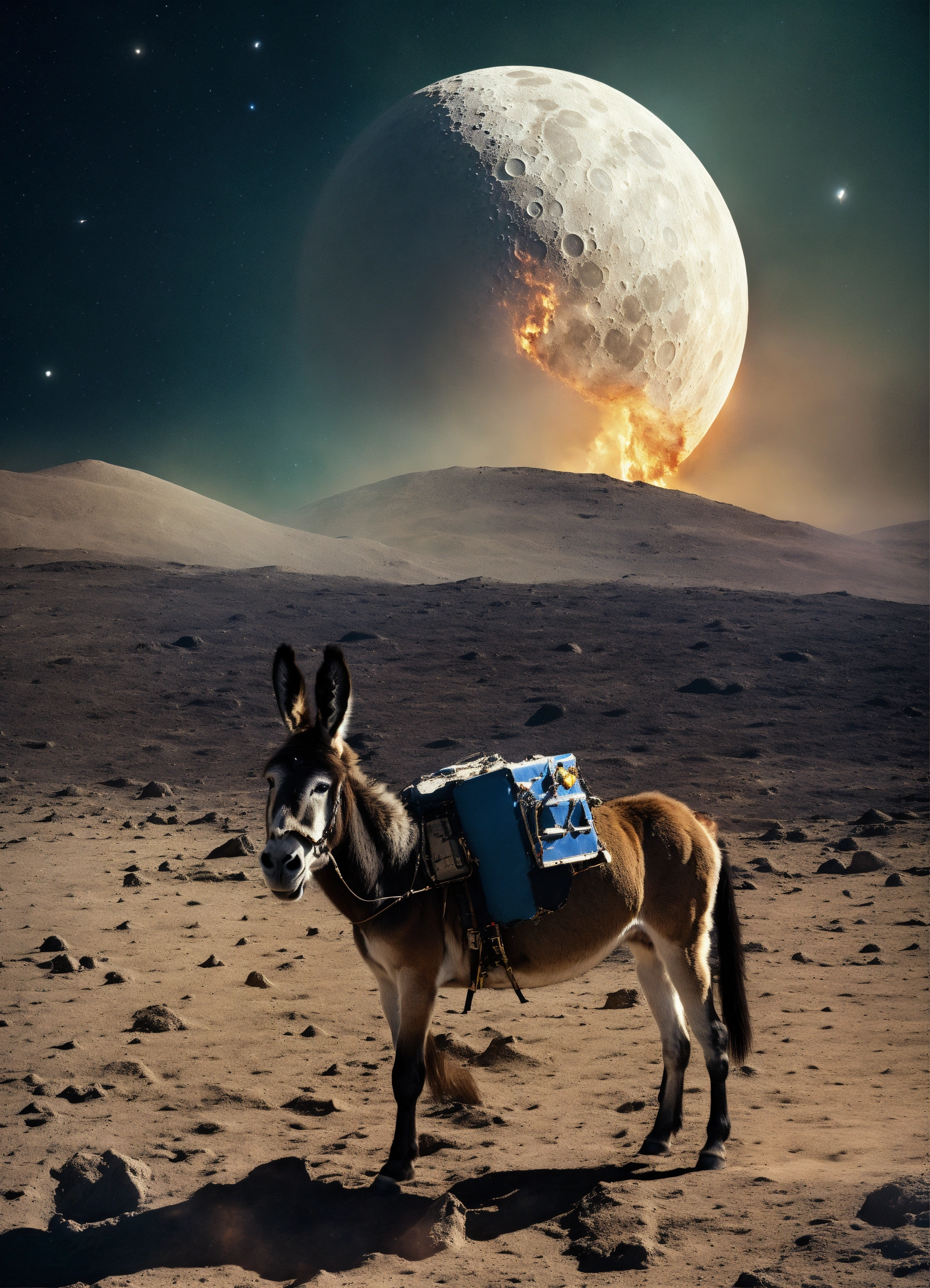 Lexica - Donkey on the Moon Ufo crash, fire, aliens