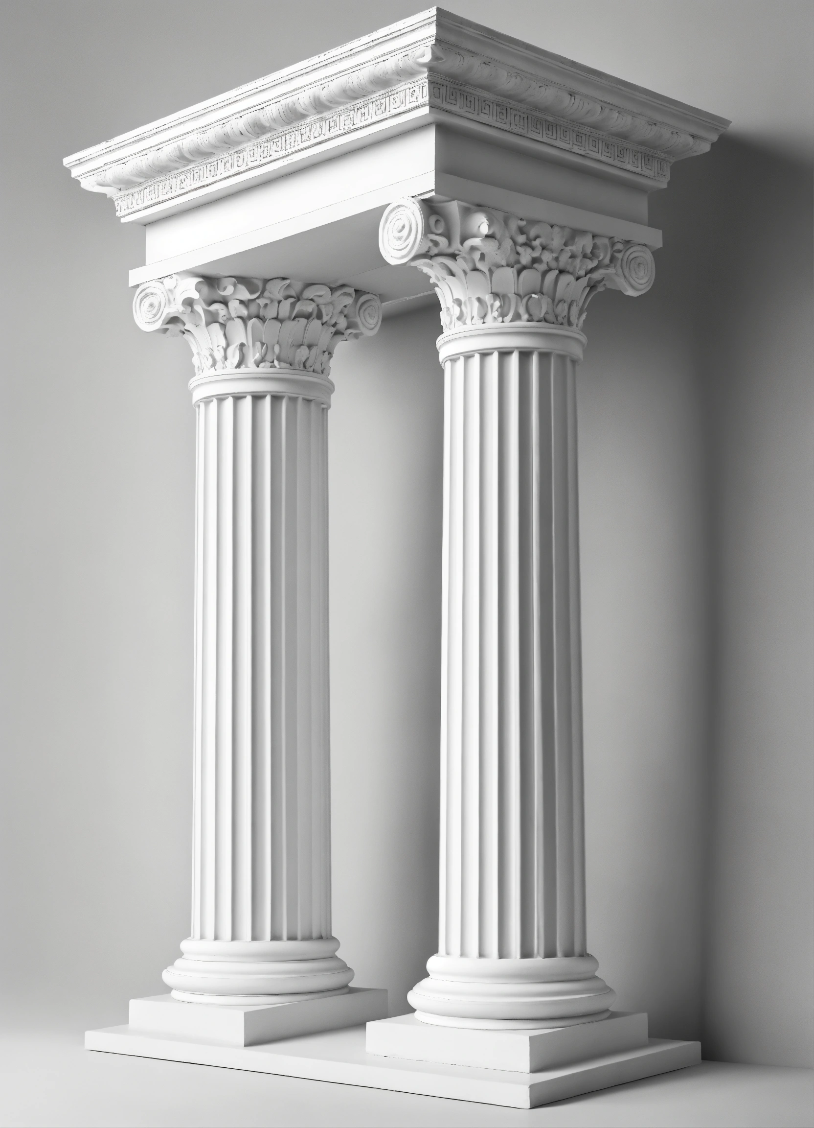 Lexica - 2 white Greek pillars on a white background. Front view.