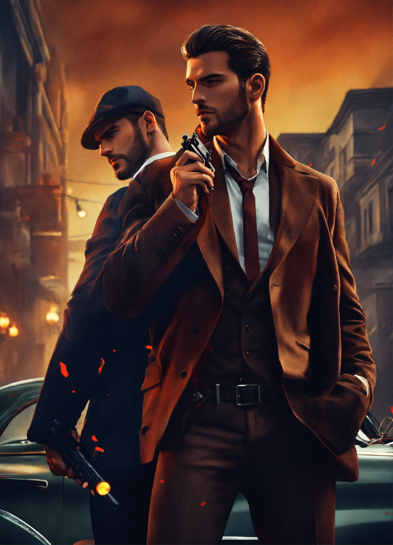 Lexica - Create a background scene for book cover design) two handsome ...