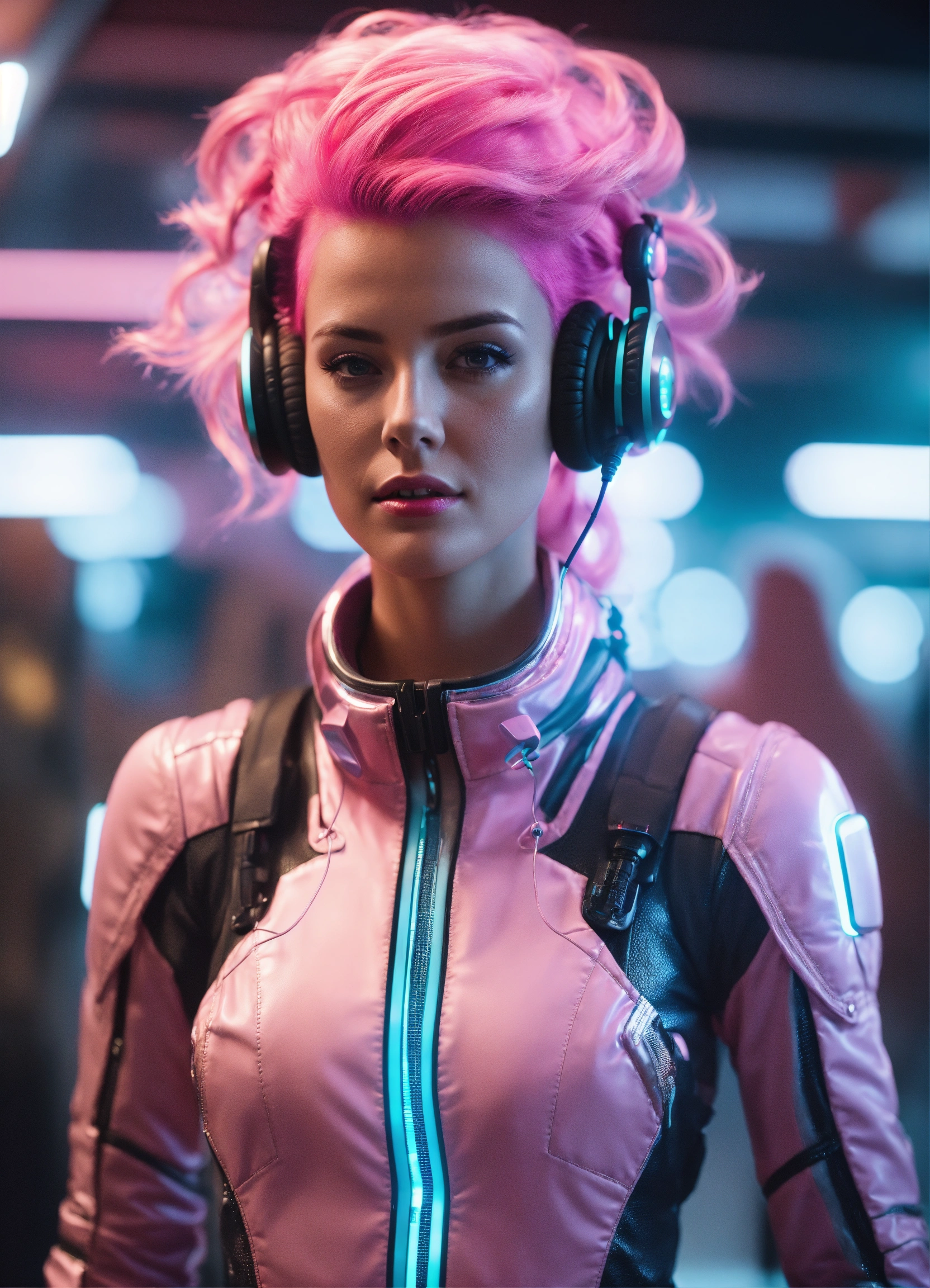 Lexica - Wide shot of a female spy with pink hair wearing a tight ...