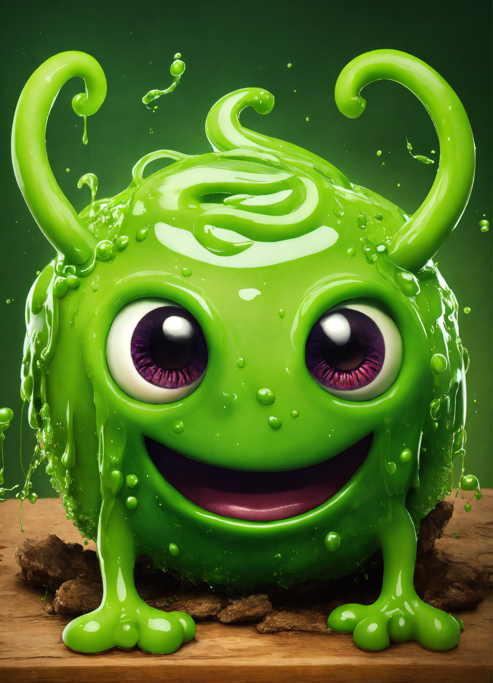 Lexica - Green slime with eyes, mouth, 2 ears, smile