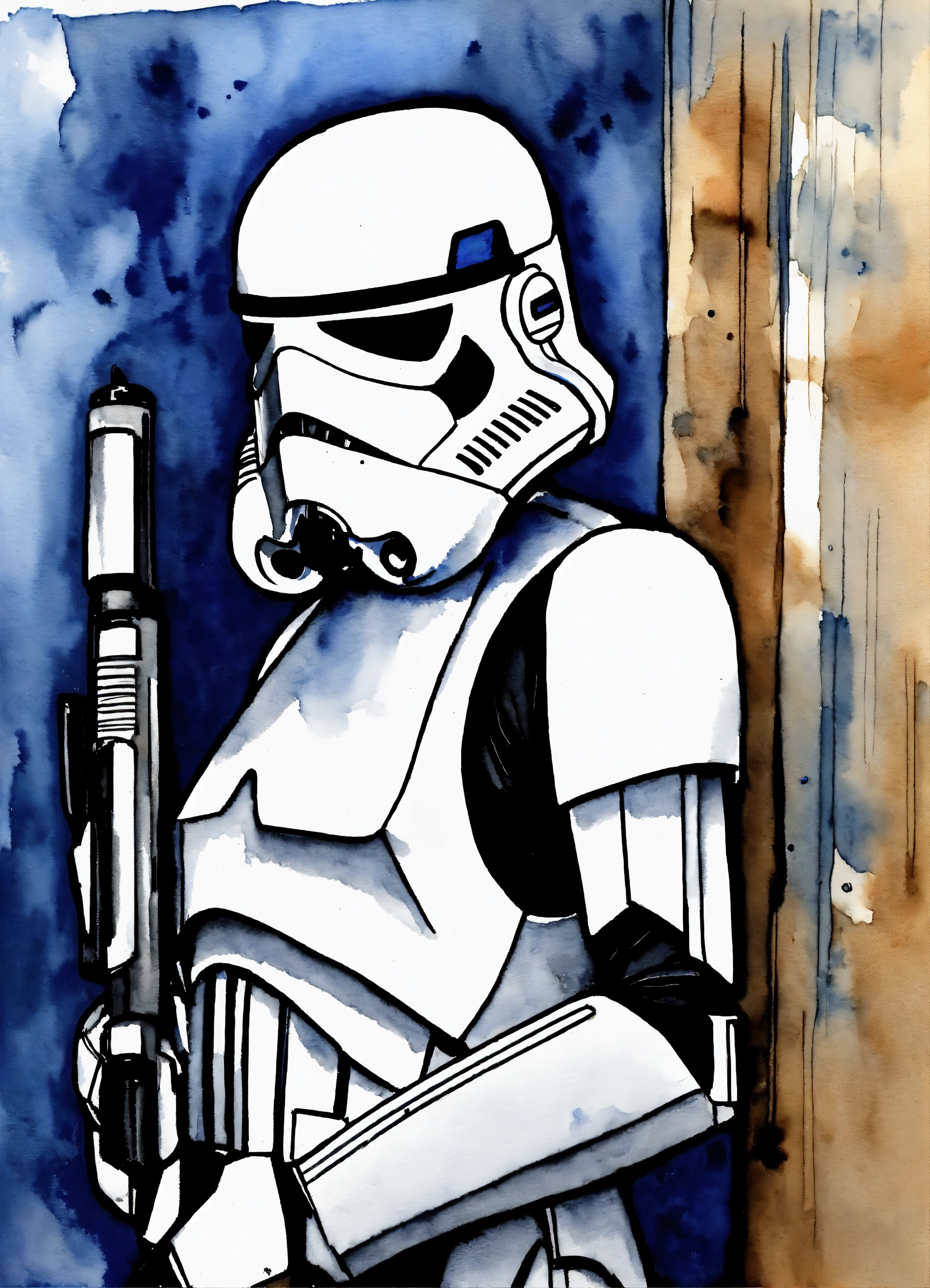 Lexica - Ultra-cyberpunk, stormtrooper, blue-black, watercolor painting ...