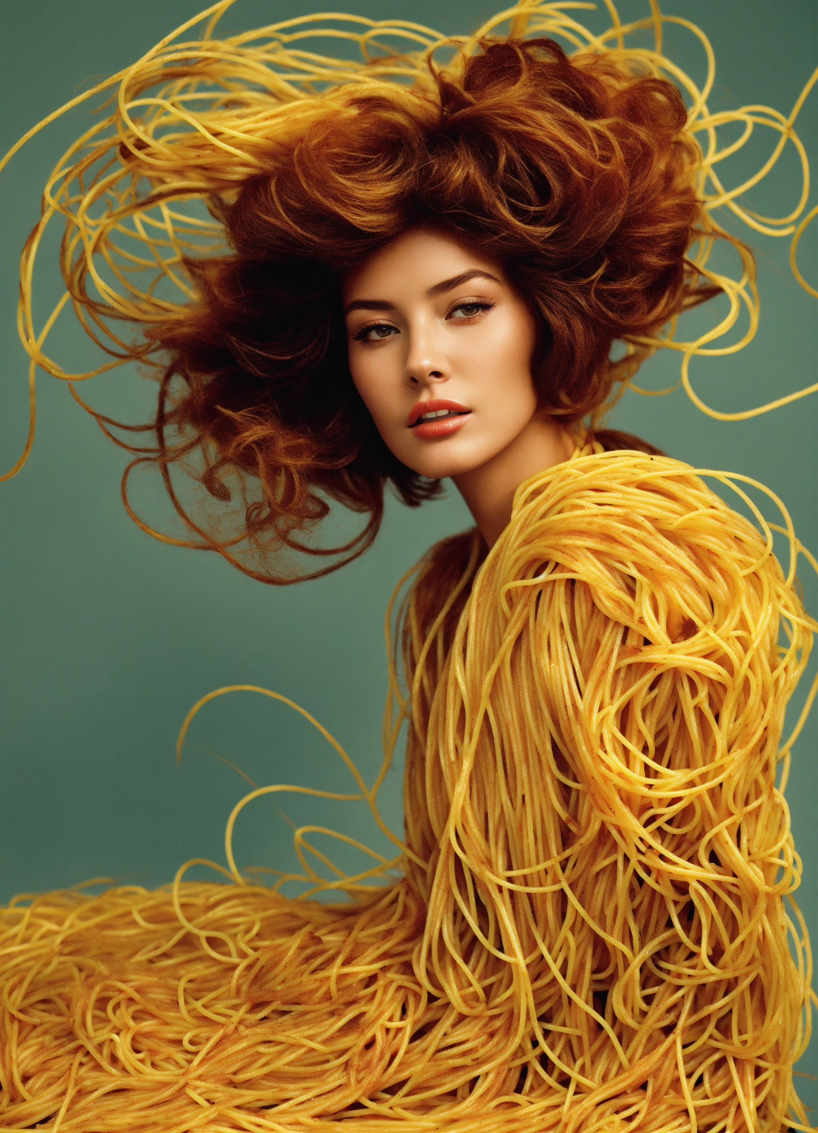 Lexica - Woman with spaghetti hair, cover of vogue