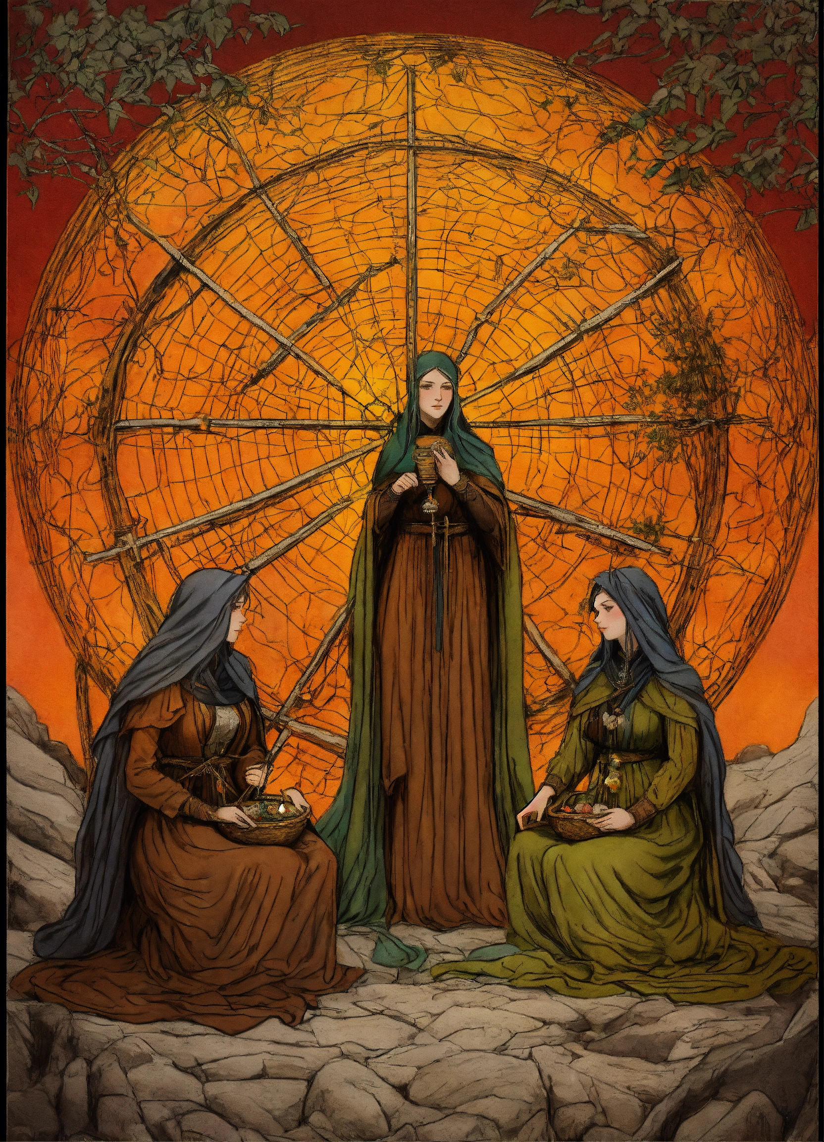 Lexica - The norns weaving the web of destiny colored drawing
