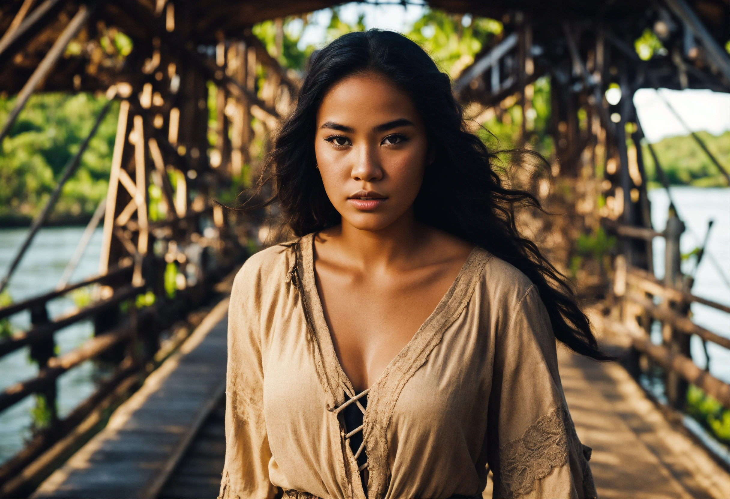 Lexica - Young beautiful Polynesian woman walking through truss ...