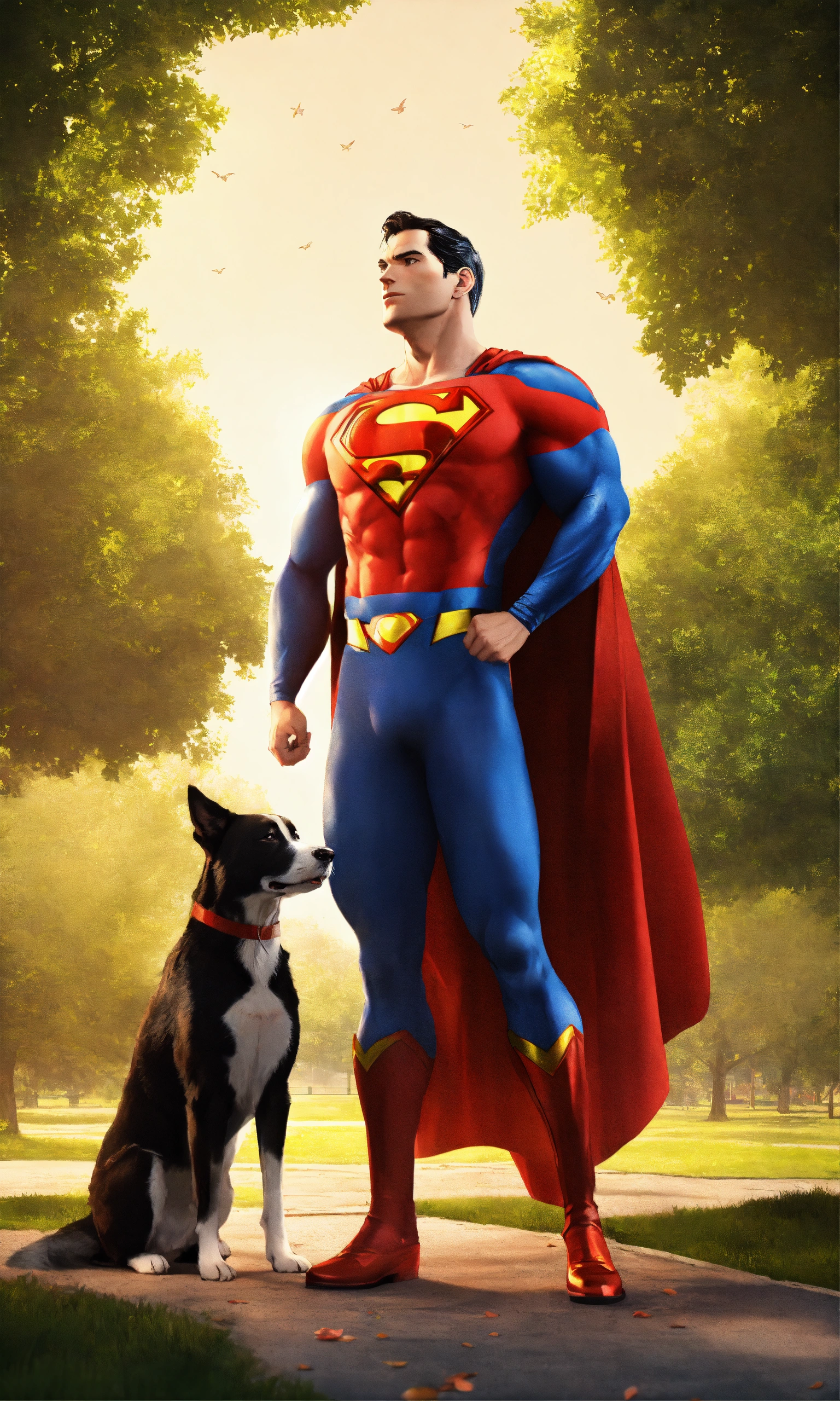 Lexica - Superman with his dog in the park, 2D render, full-body view ...