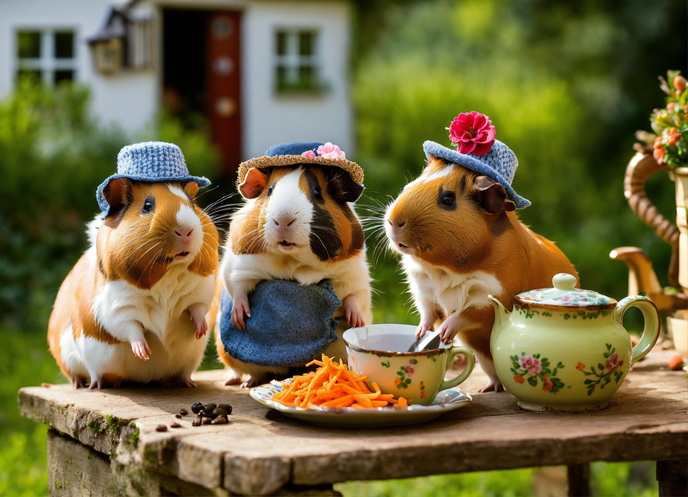 Lexica - Few sweet fluffy baby Guinea pigs in fancy dresses and hats ...