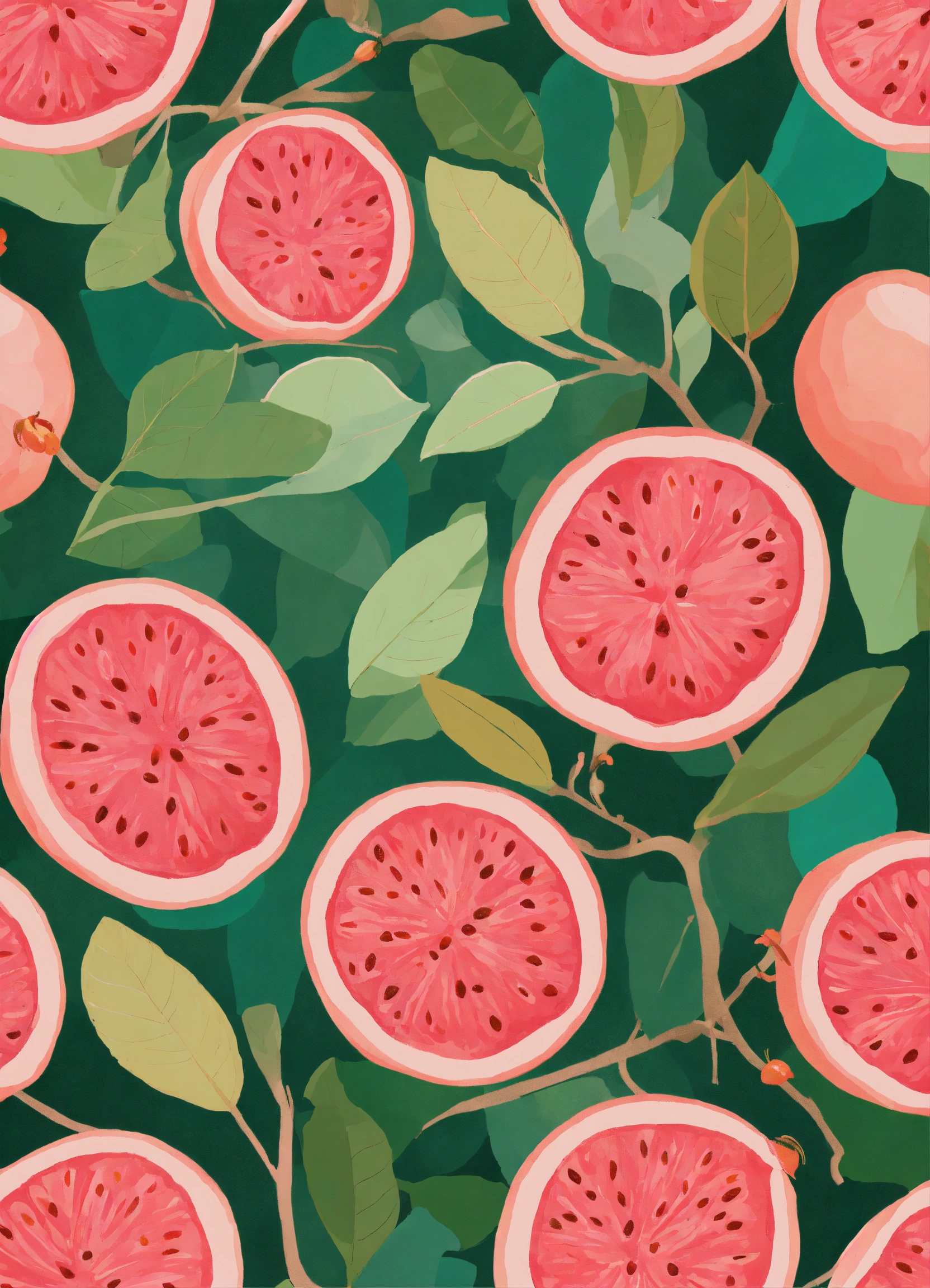 Lexica - The faded colors of guava fruit image intertwined seamlessly ...