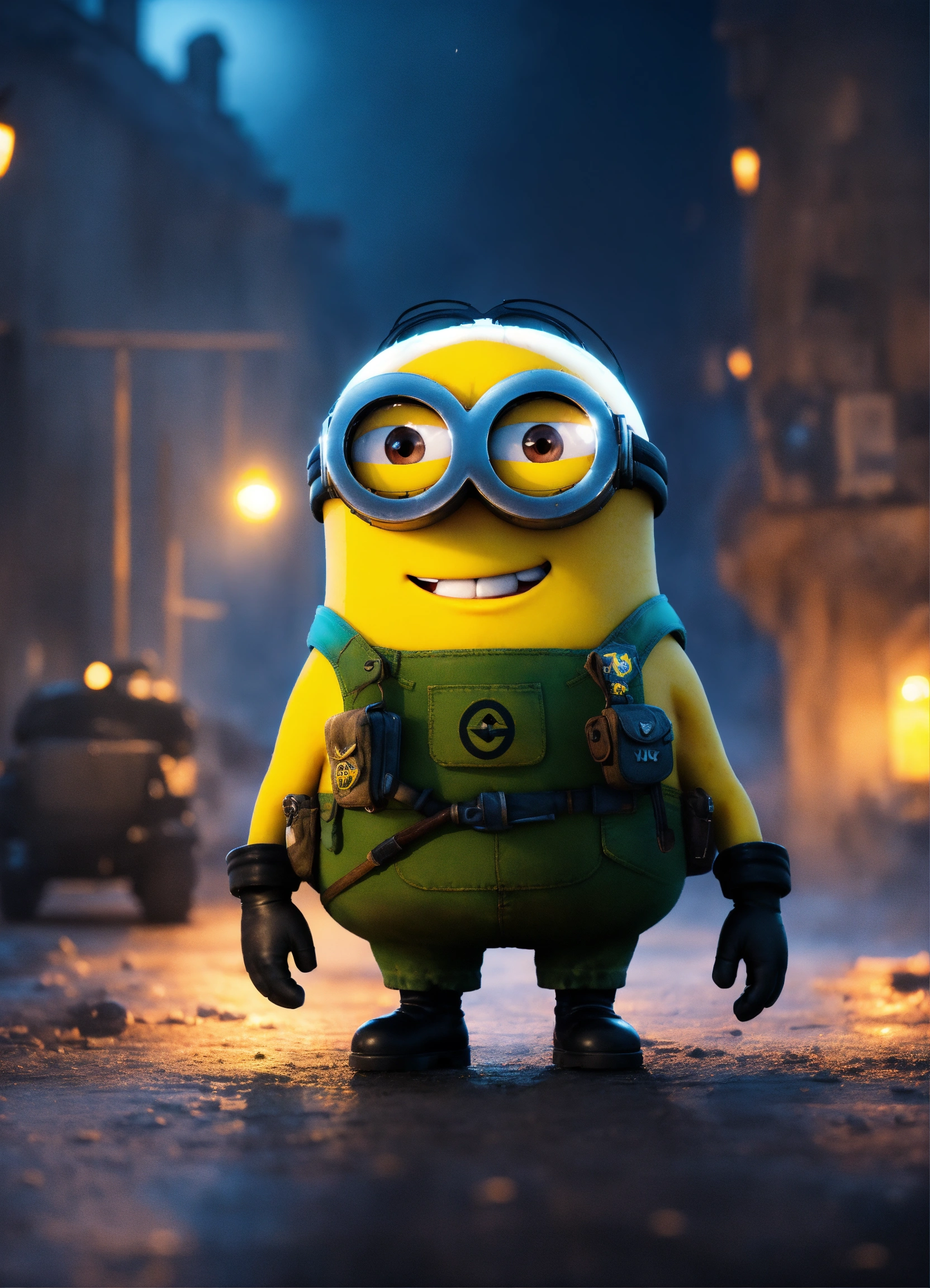 Lexica - A minion at the frontlines in the army at night with his ...