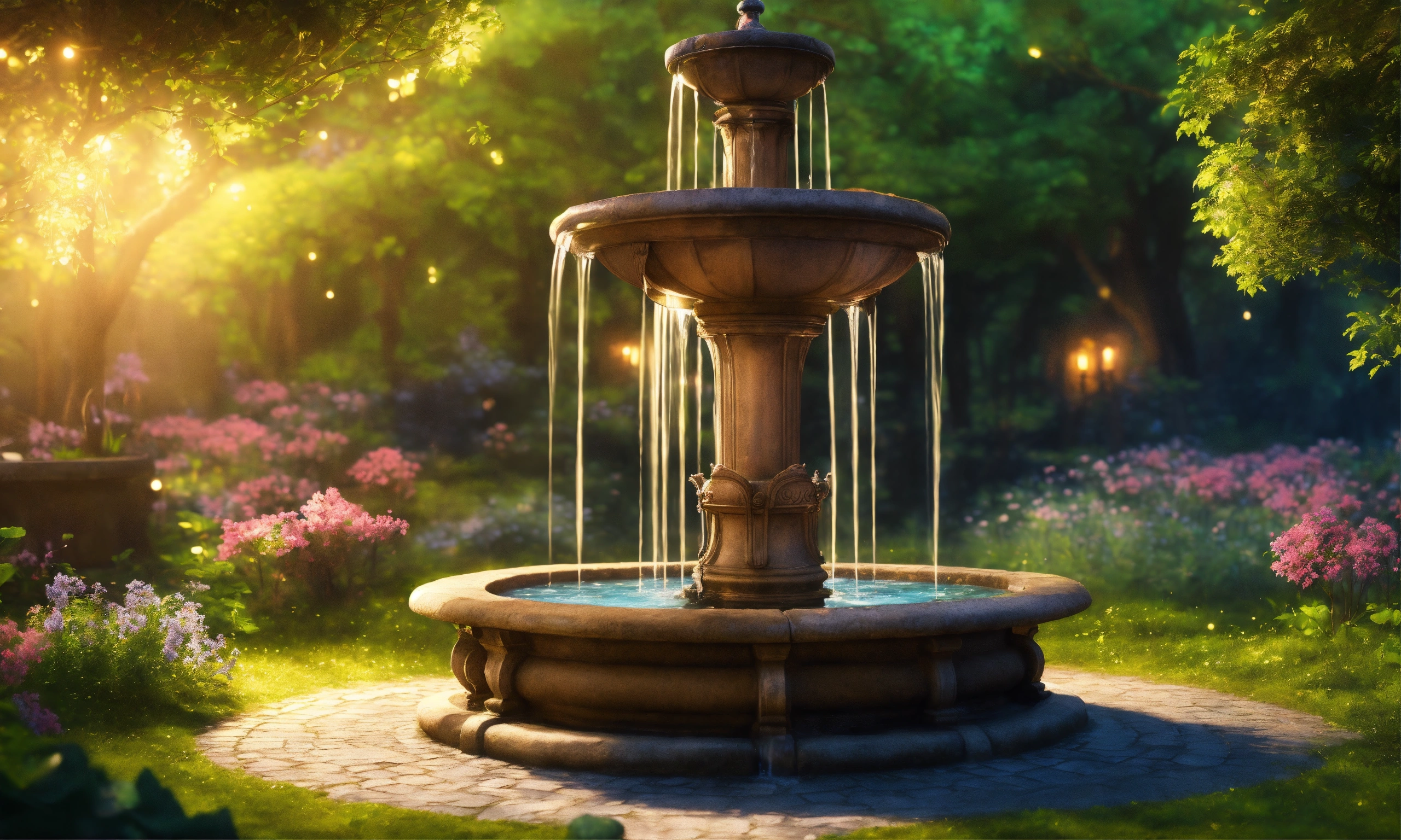 Lexica - Epic shot of ultra detailed fairytale medieval round fountain ...