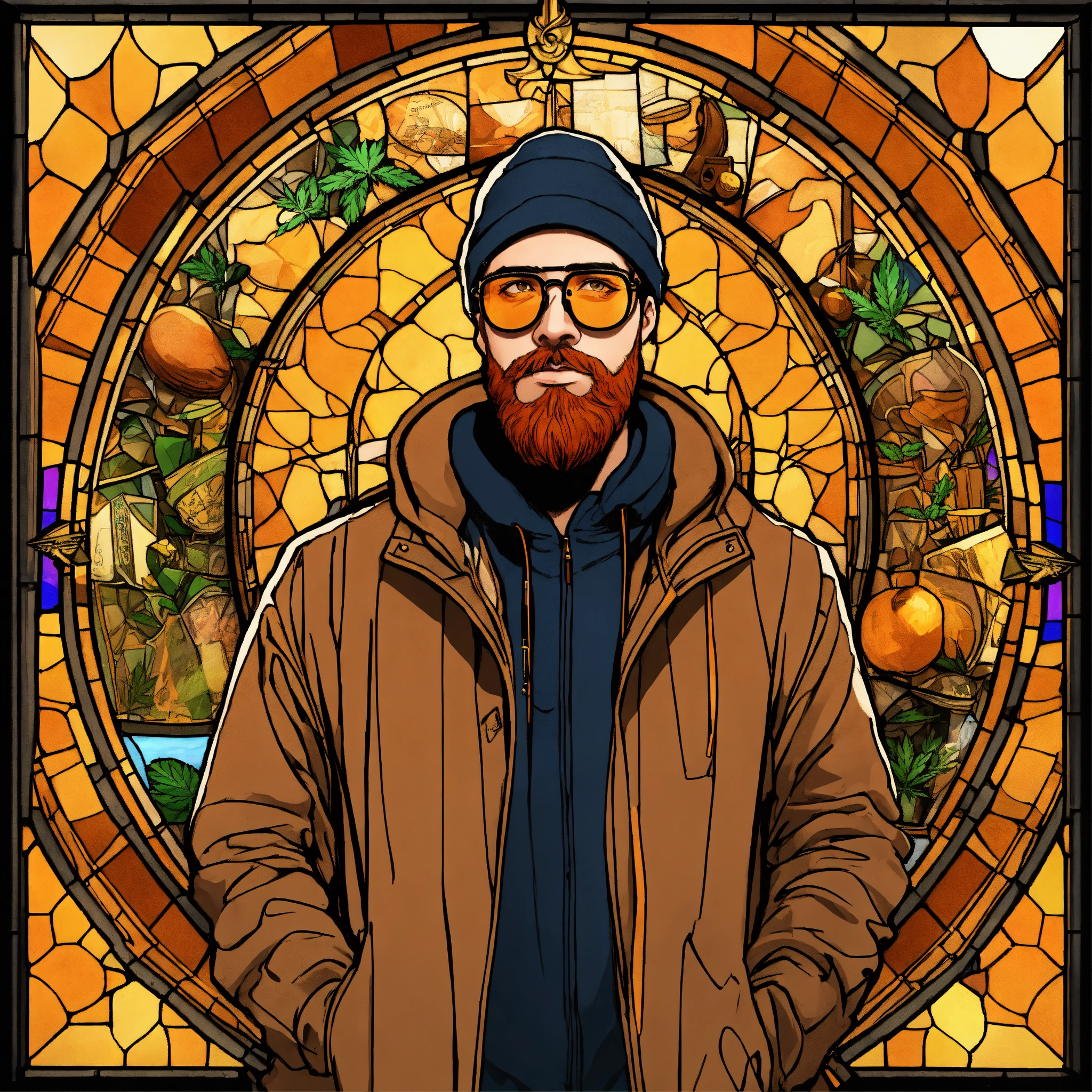 Lexica - HD, 4K, Background is a stained glass with images in the ...