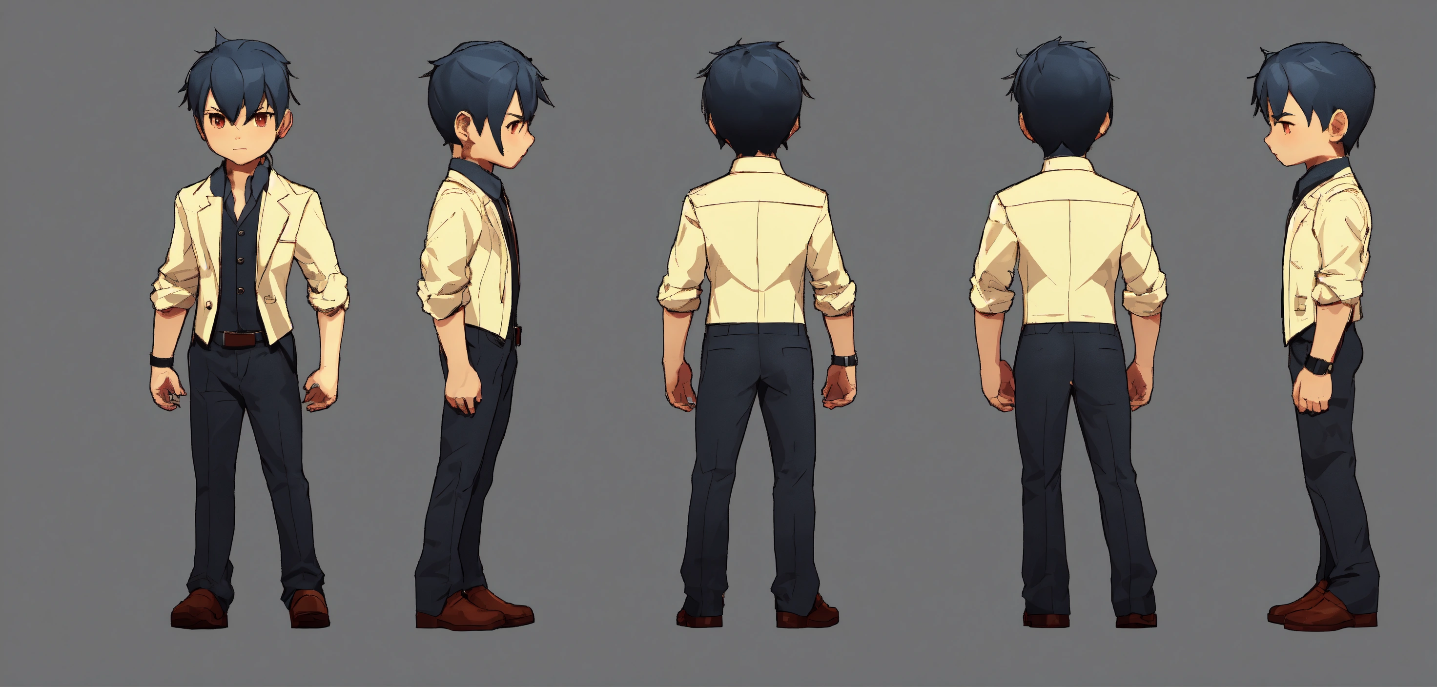 Lexica - Game assets, concept art, boy, walking, suit, evil, sideview ...