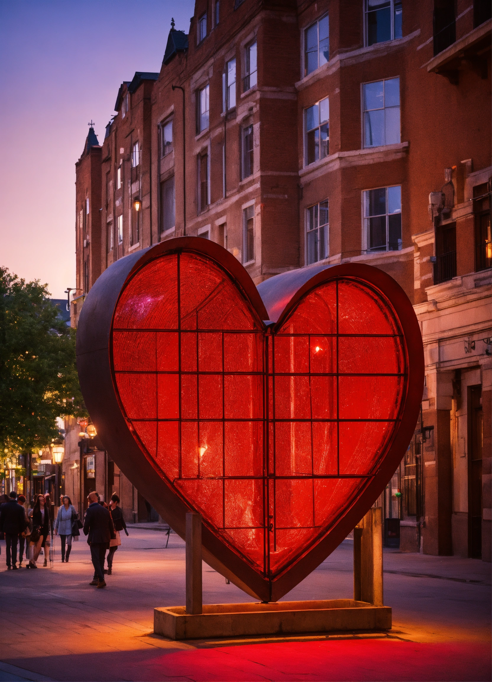 Lexica - A giant heart in iron, with red light inside, right in the ...