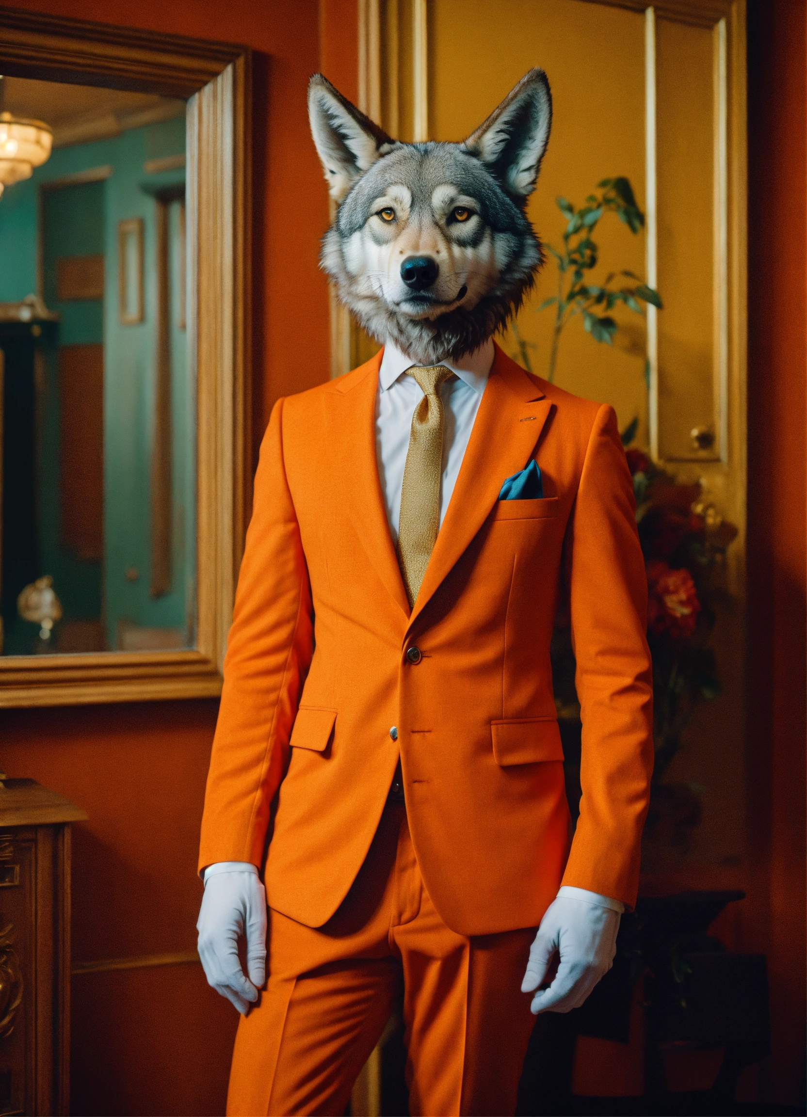 Lexica - Award - Winning Cinematic Still of wolf-Headed butler posing ...