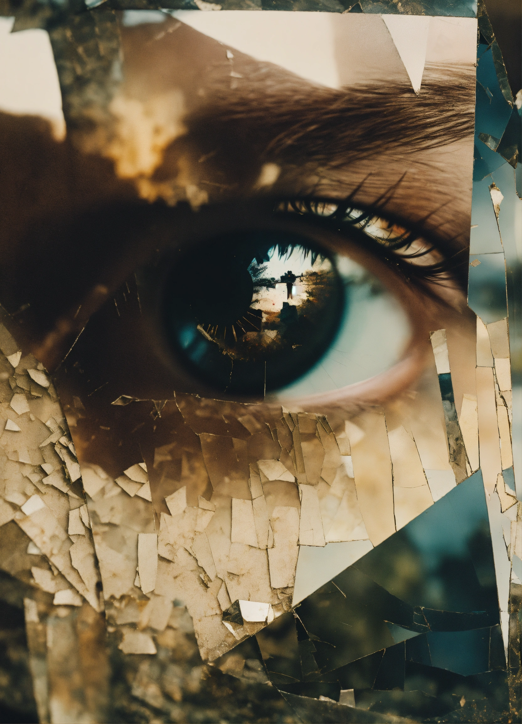Lexica - Double Exposure photo, featuring eye, shattered mirror effect ...