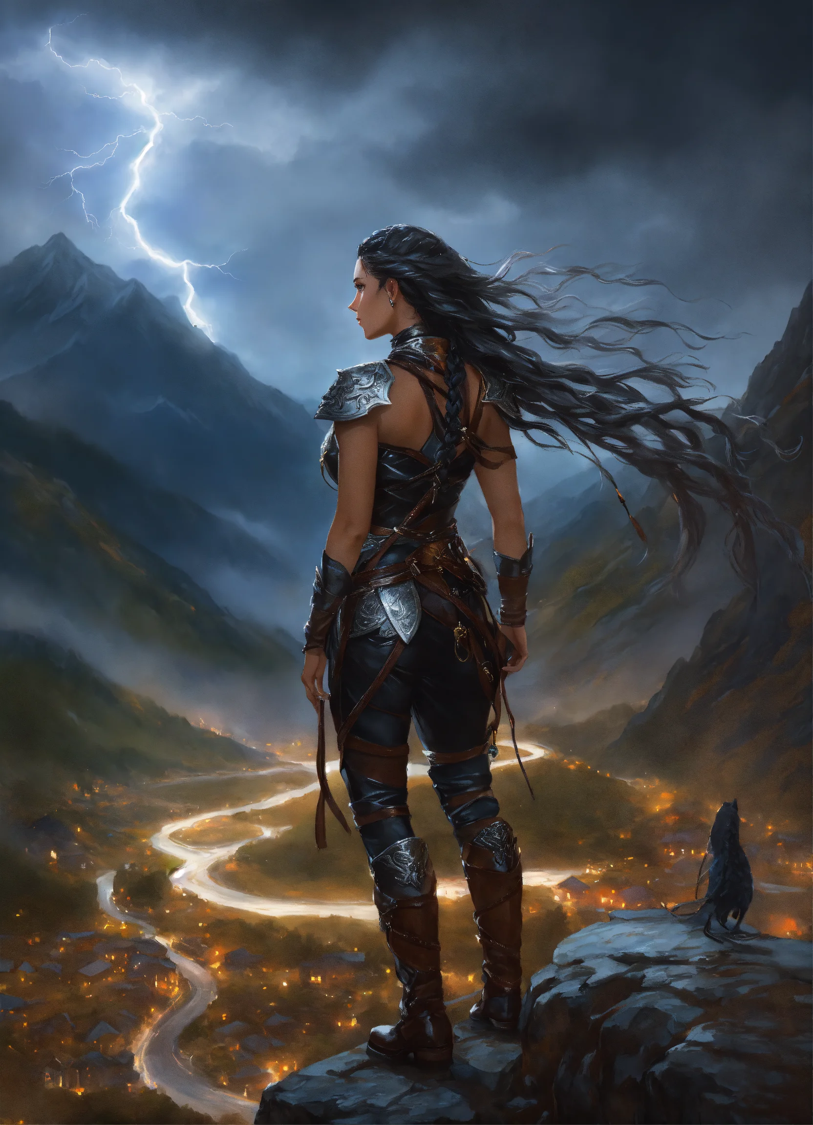 Lexica - Strong fantasy leather clad woman with long dark braided hair ...