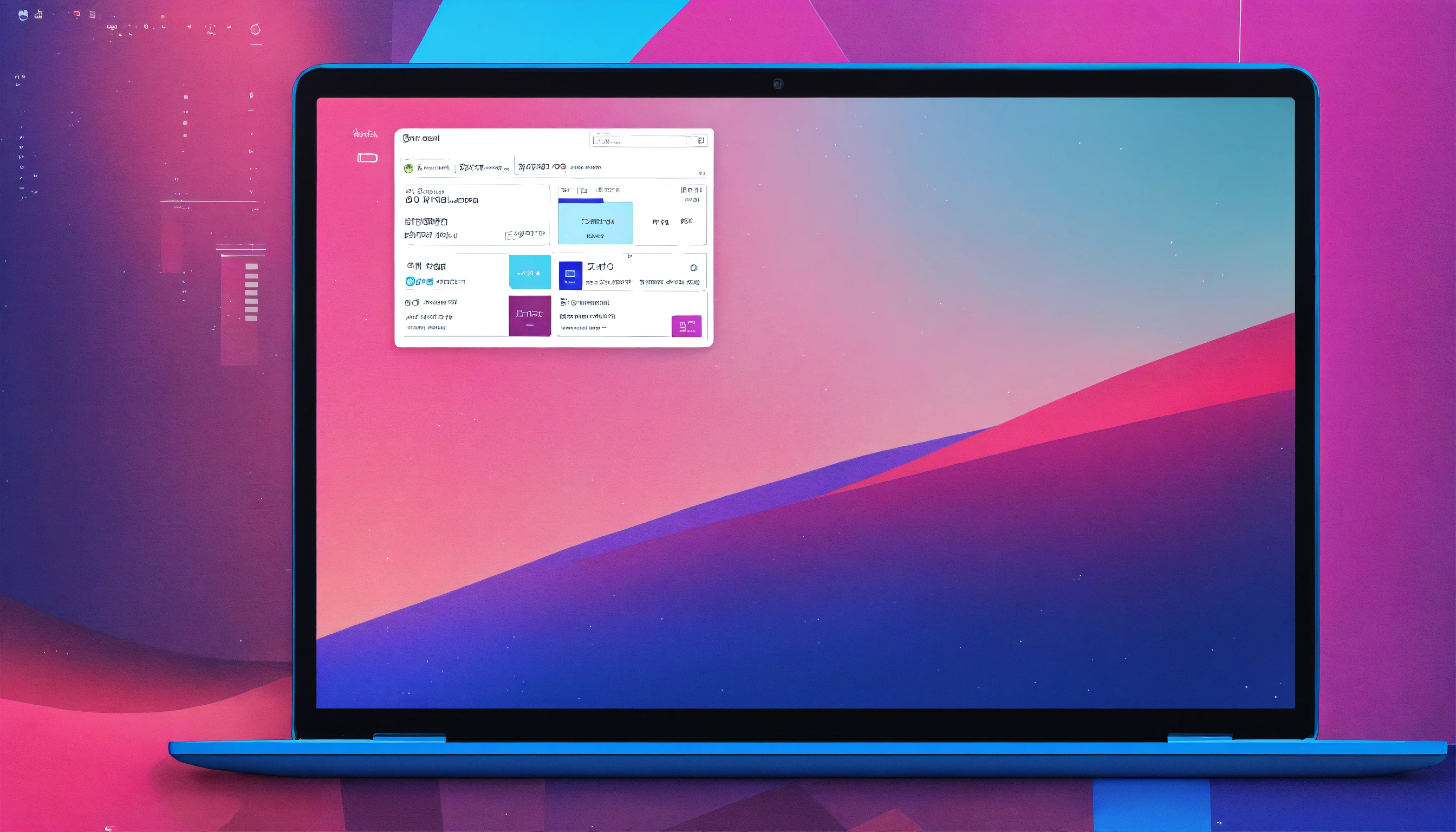 Lexica - Laptop to the right side with data on it using blue, magenta ...