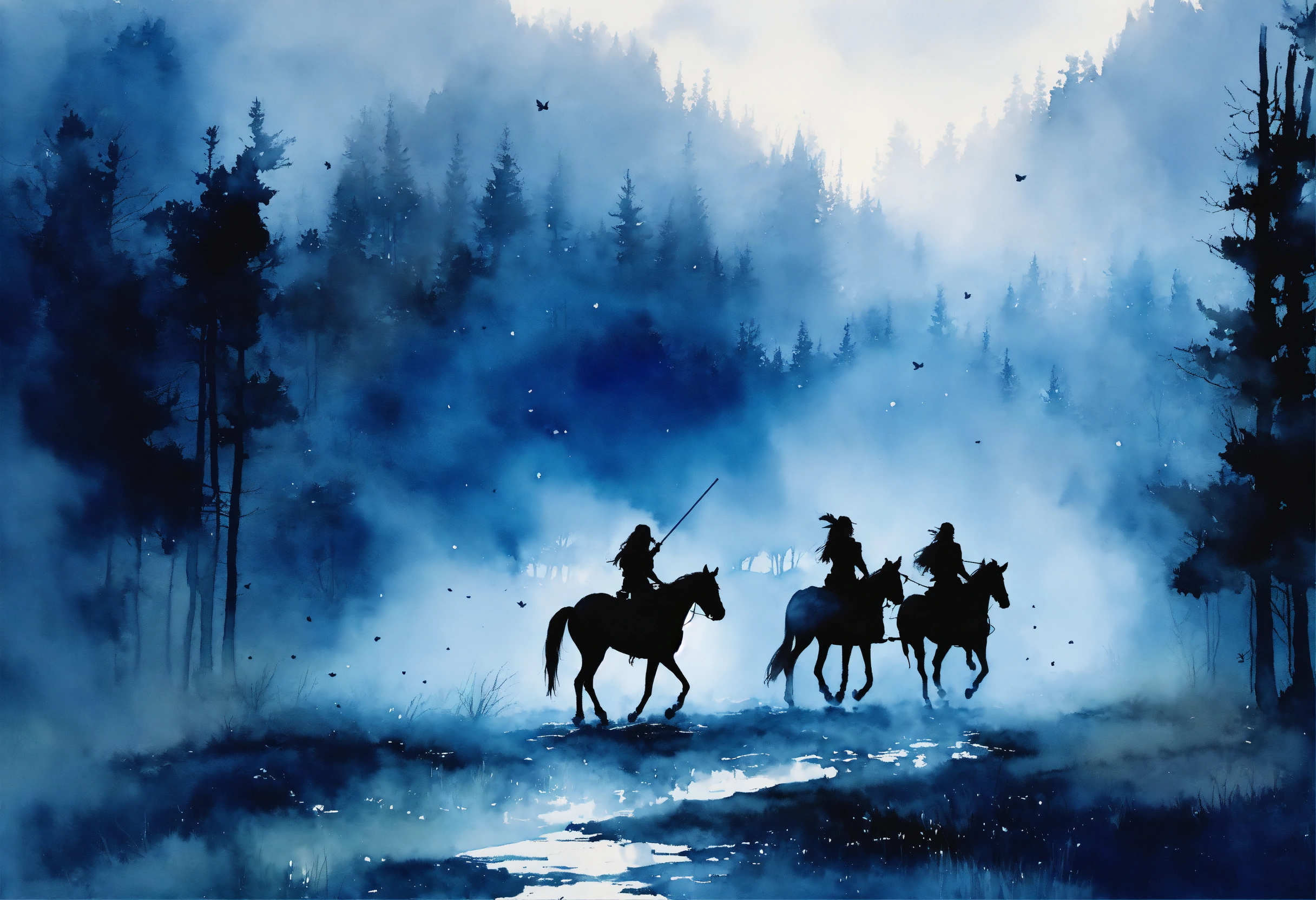 Lexica - Amazing watercolor painting of native Americans riding ...