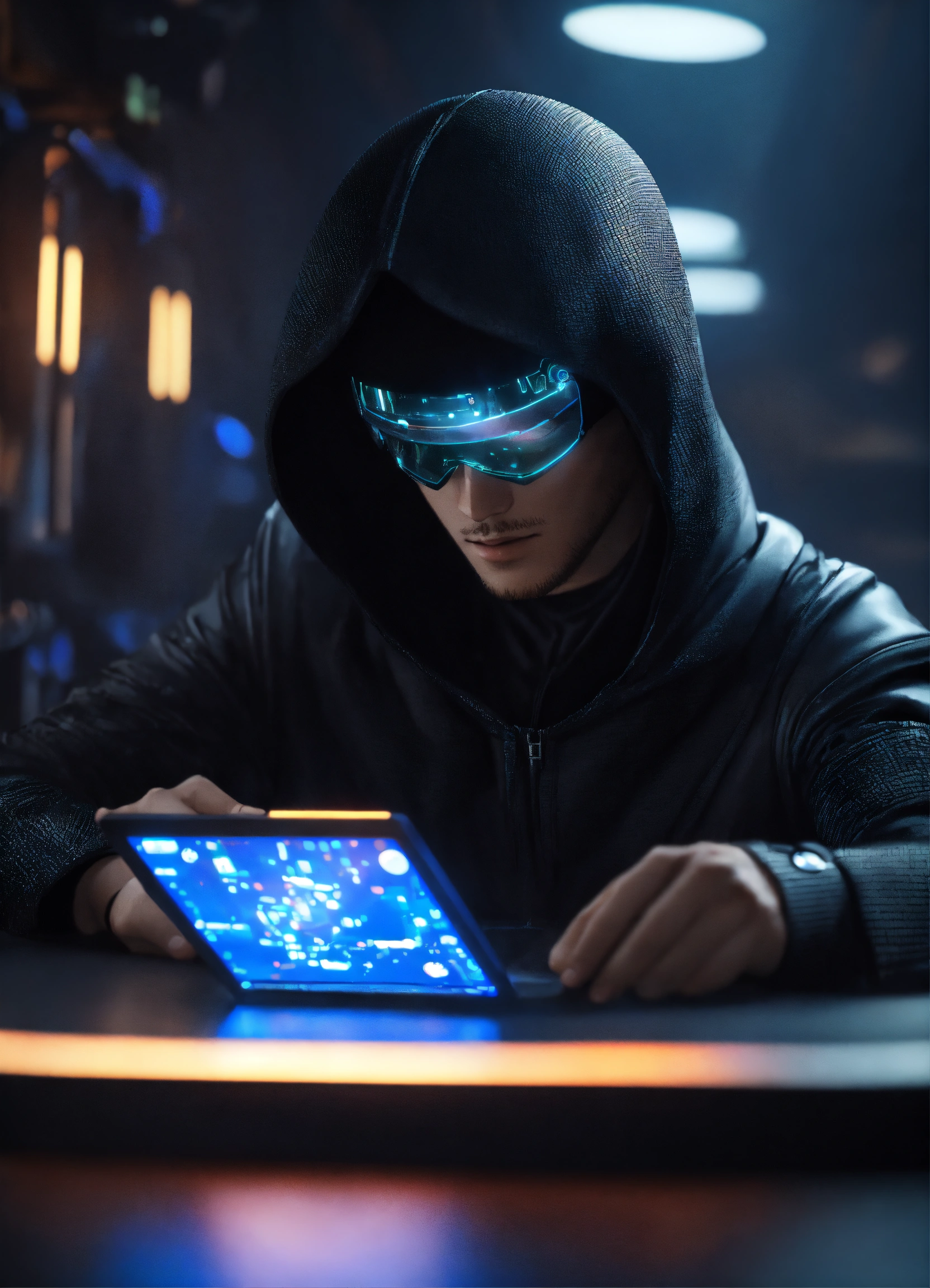 Lexica - Nerdy 25 year old male hacker wearing futuristic black ...