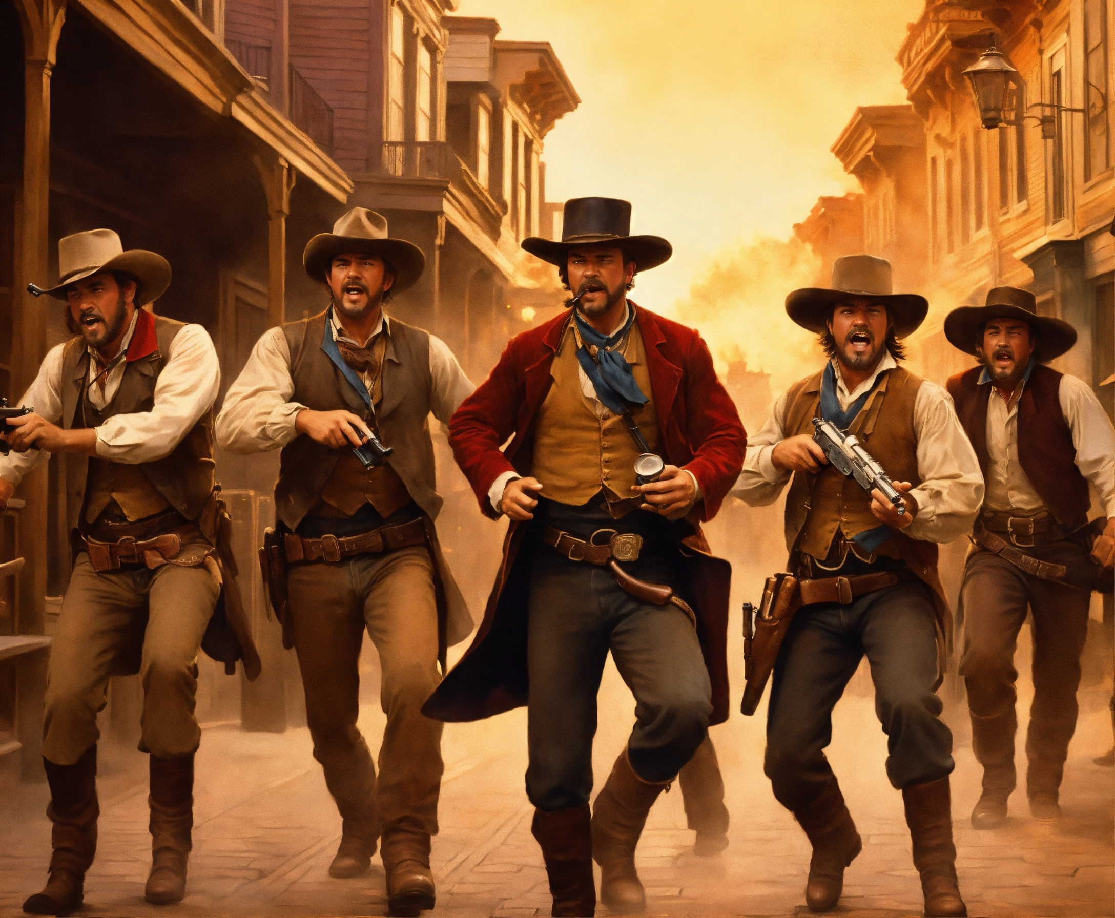 Lexica - A comical gang of goofy looking drunk cowboys fire their guns ...