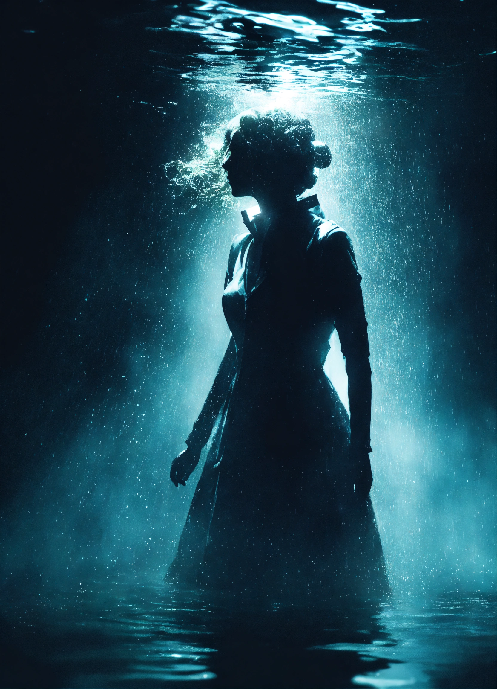 Lexica - The woman in white is drowning under water. dark. scary ...
