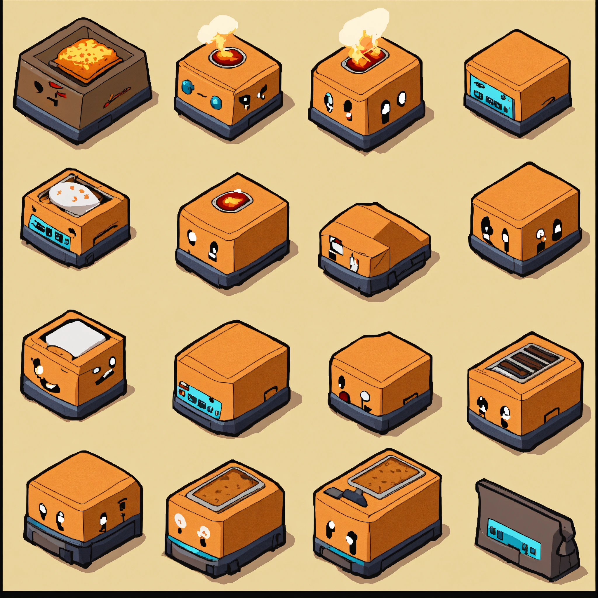 Lexica - Defeat animation sprite sheet for a smiling toaster enemy ...