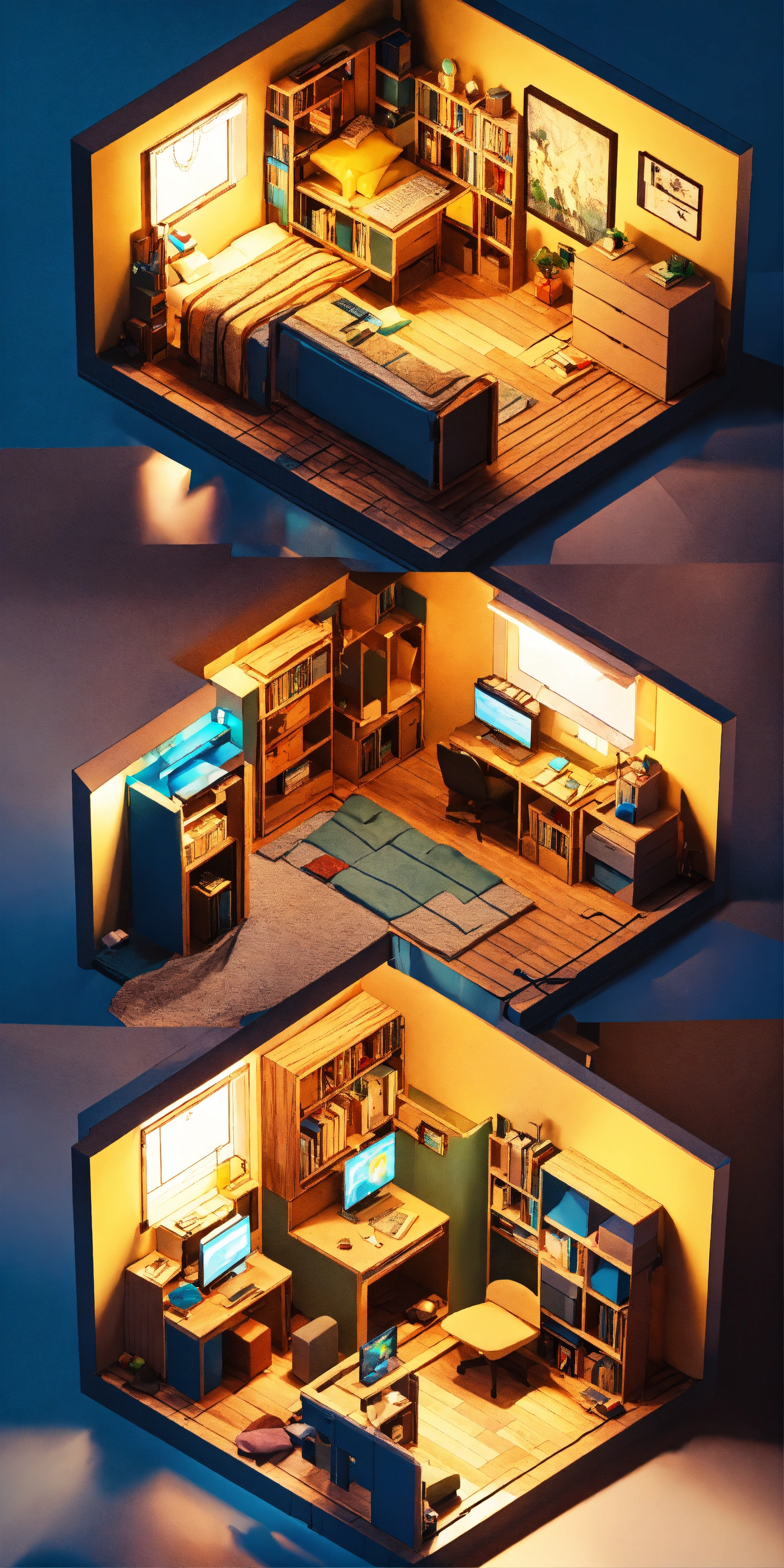 Lexica - Cube cutout of an isometric programmer bedroom with a PC ...