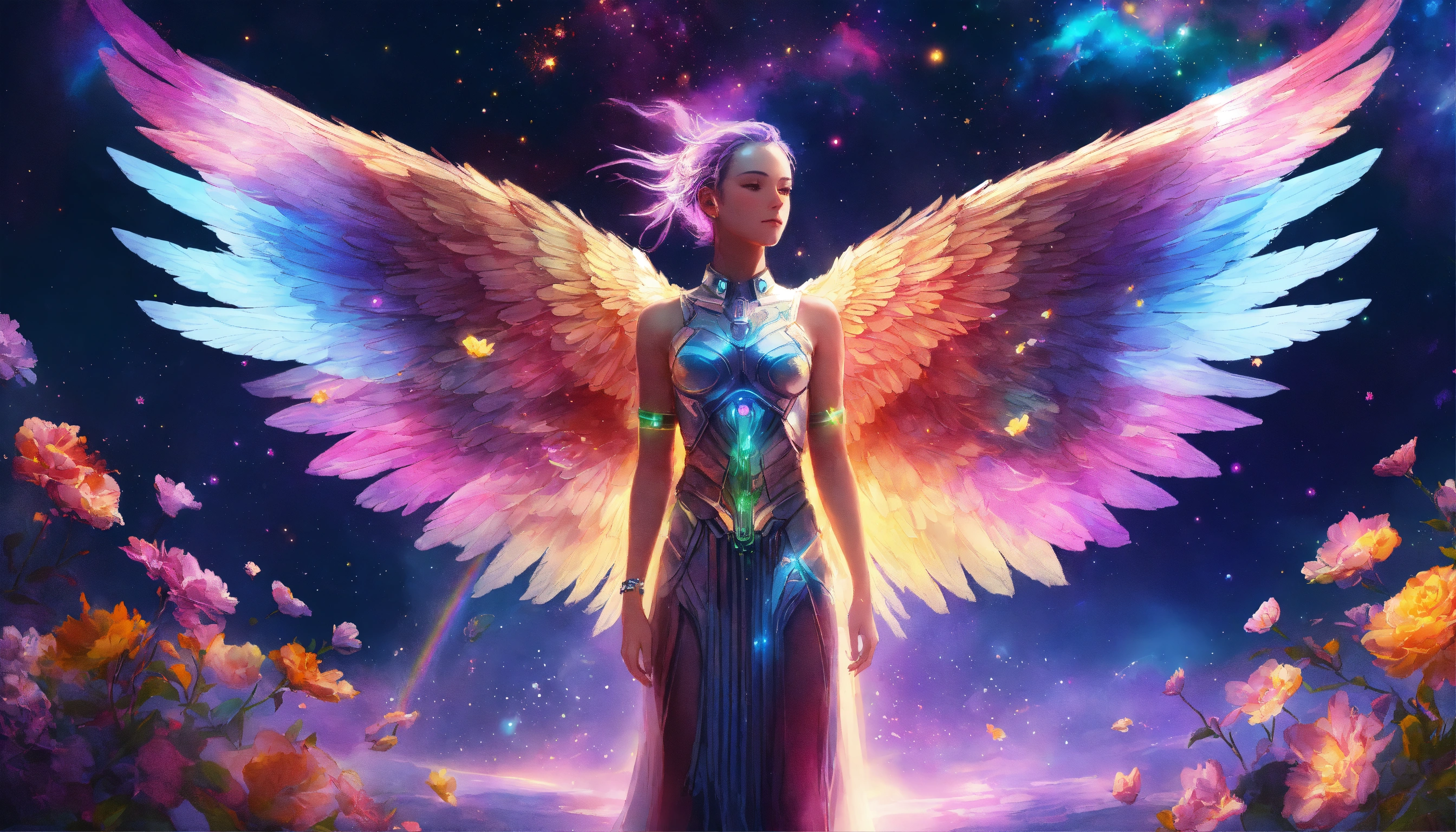 Lexica - Cyberpunk digital painting of an angel with beautiful wings in ...