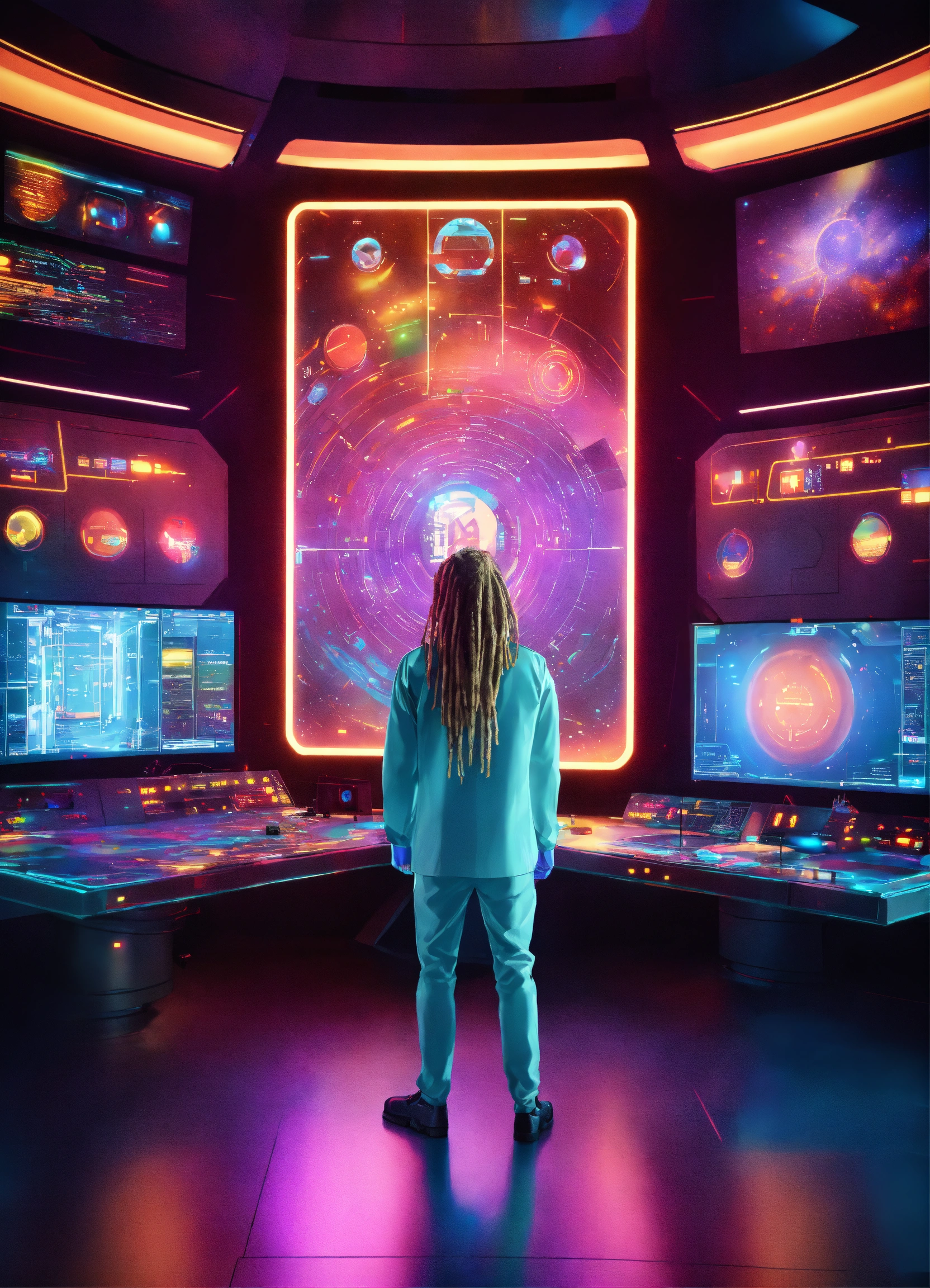 Lexica - Caucasian male with long blonde dreadlocks wearing futuristic ...