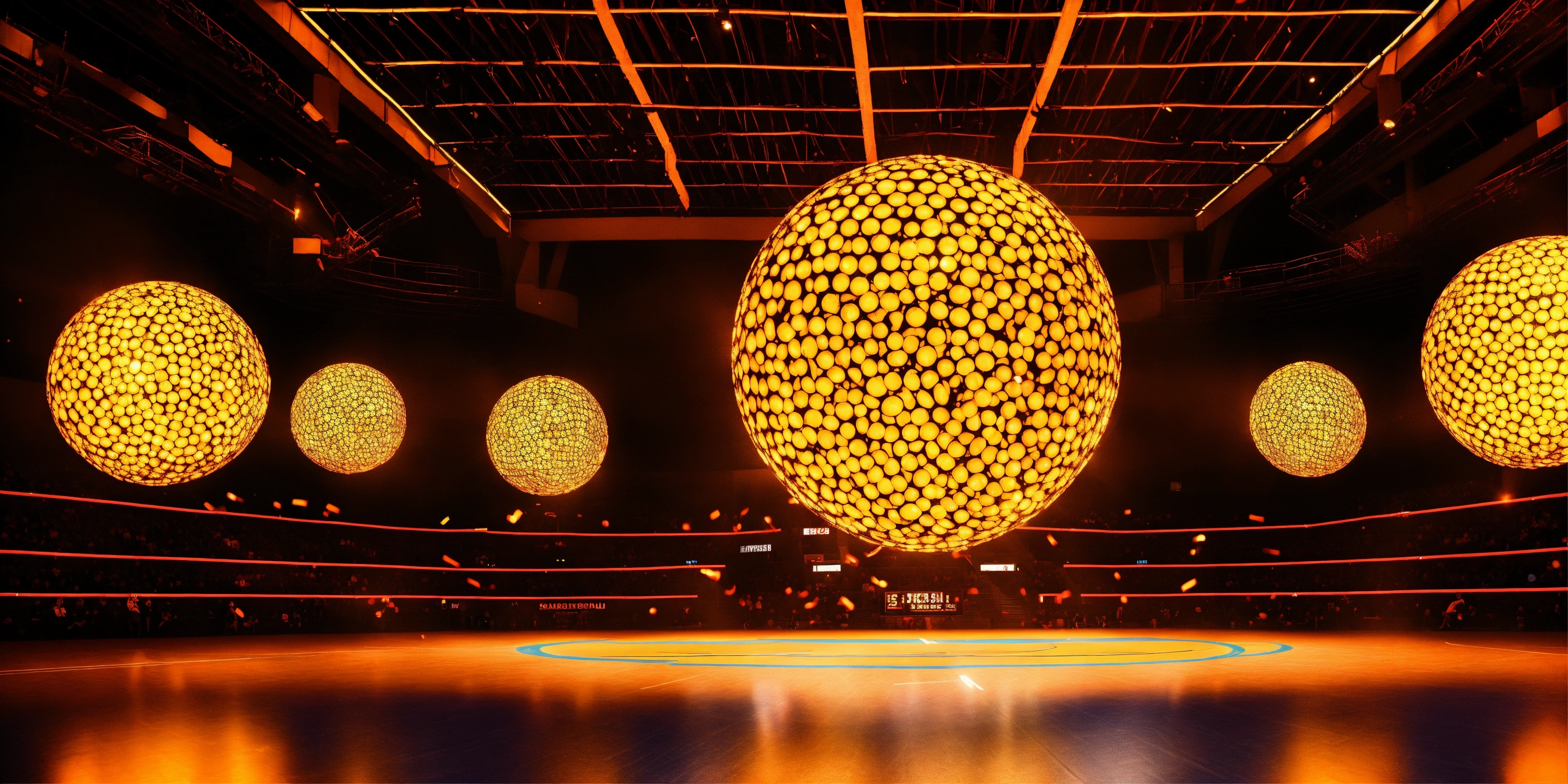 Lexica - Design an image featuring 50 illuminated handballs forming ...
