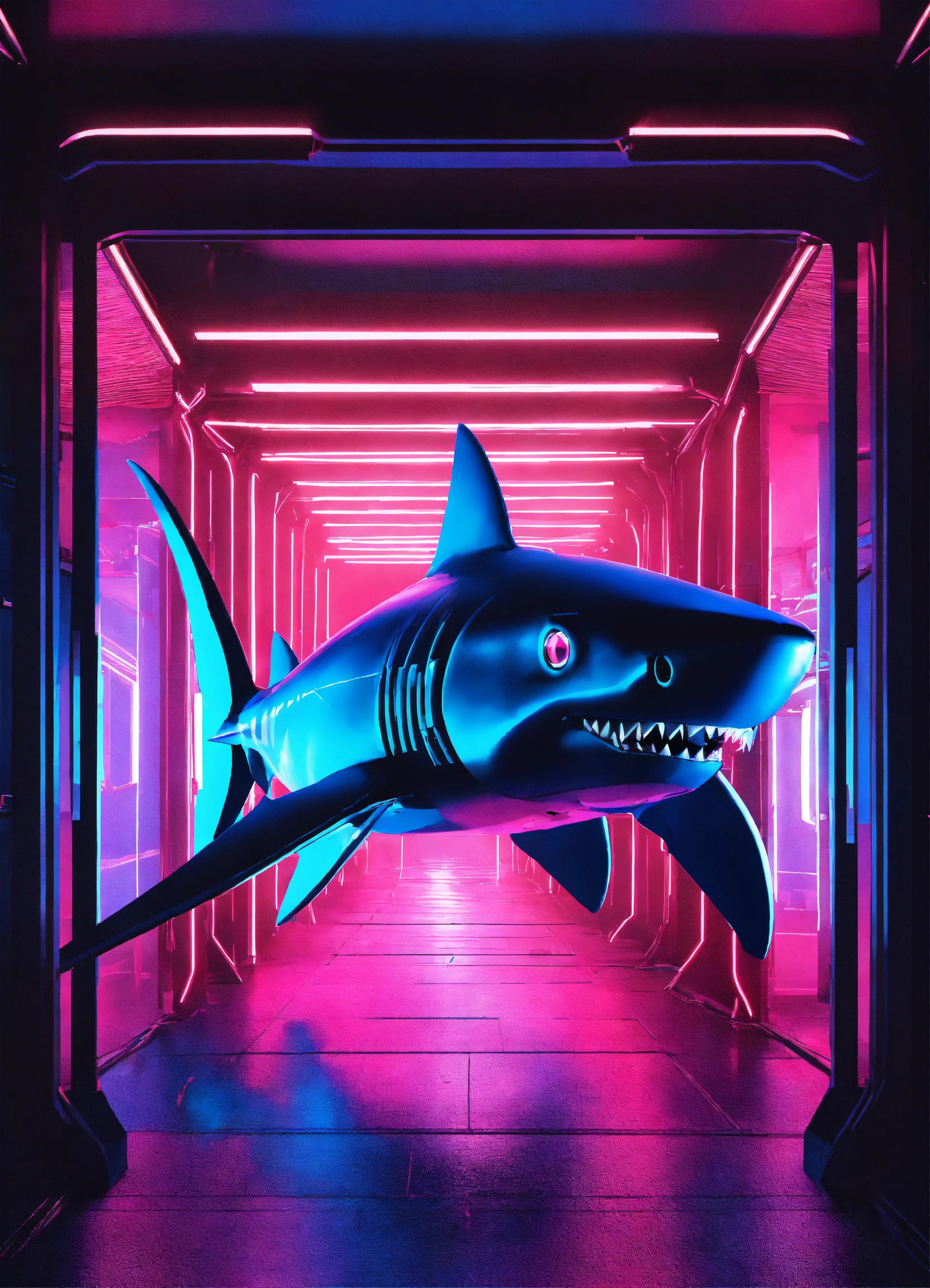 Lexica - Digital wire neon Frame terminator shark semi transparent 3d ...