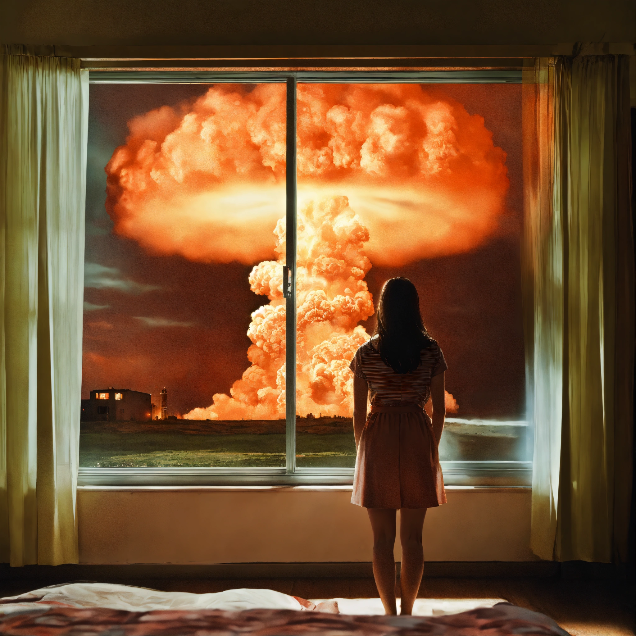 Lexica - A photograph of a woman with long brown hair watching a ...