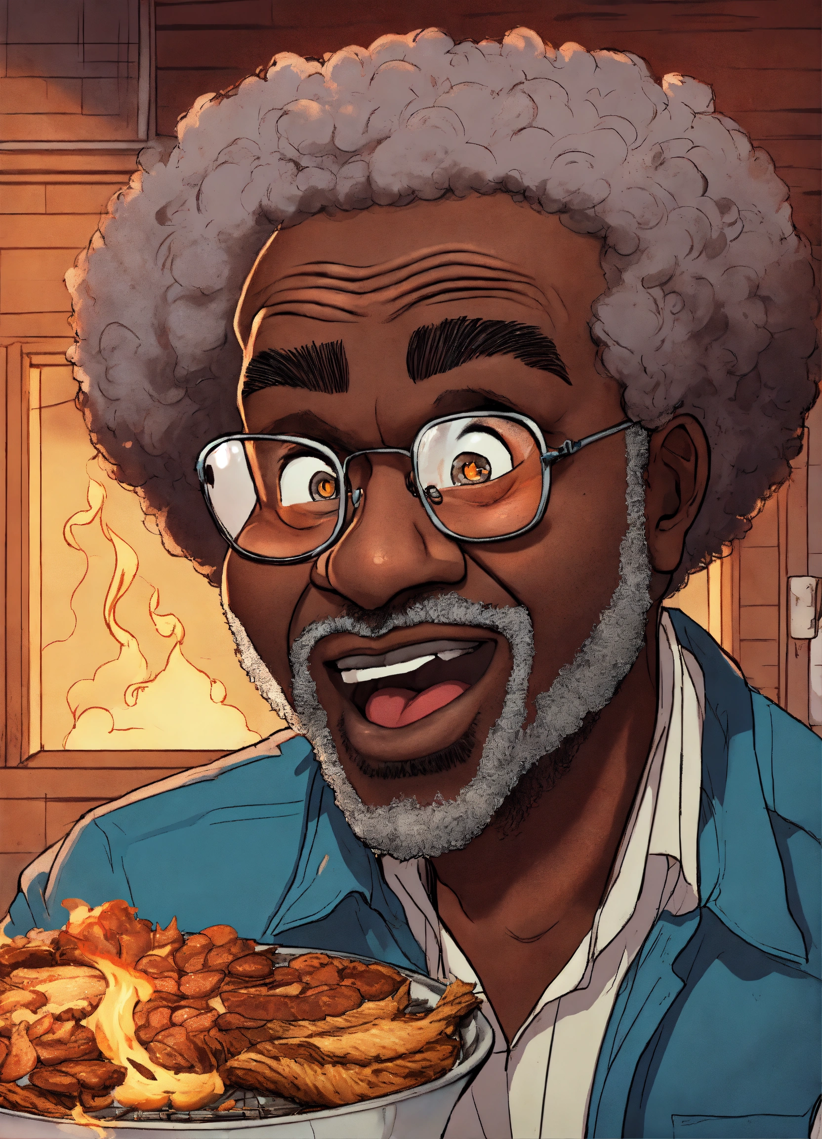 Lexica - A hysteric afro american drunk uncle at a barbecue, with ...