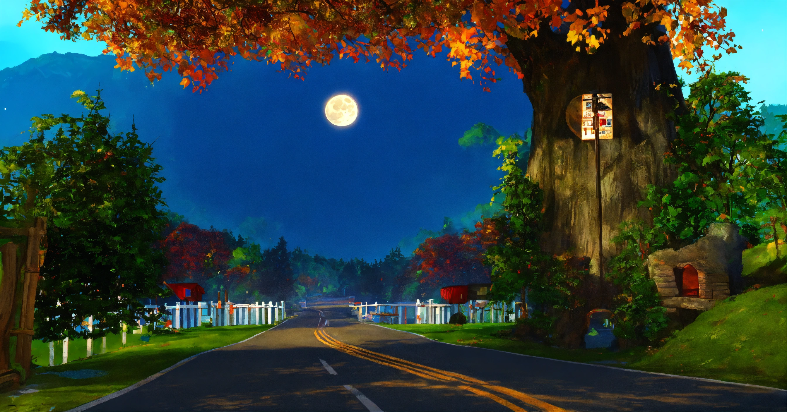 Lexica - Wrong turn, road, fall, treehouse, cute, moon
