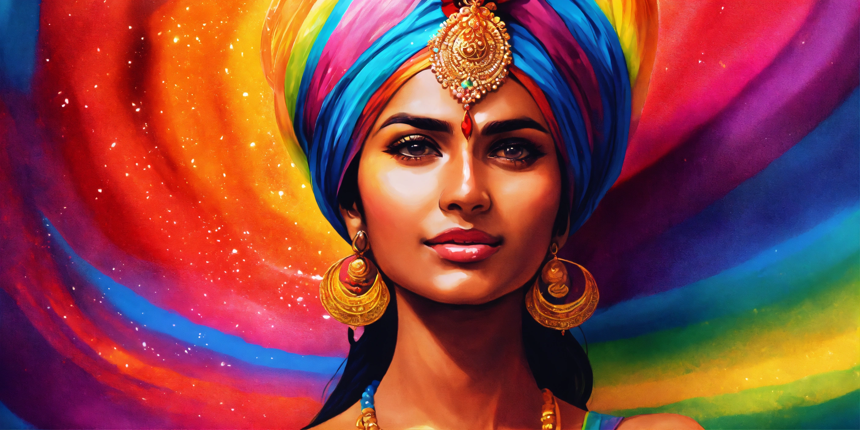 Lexica - A dreamlike image of the indian girl standing on a rainbow ...