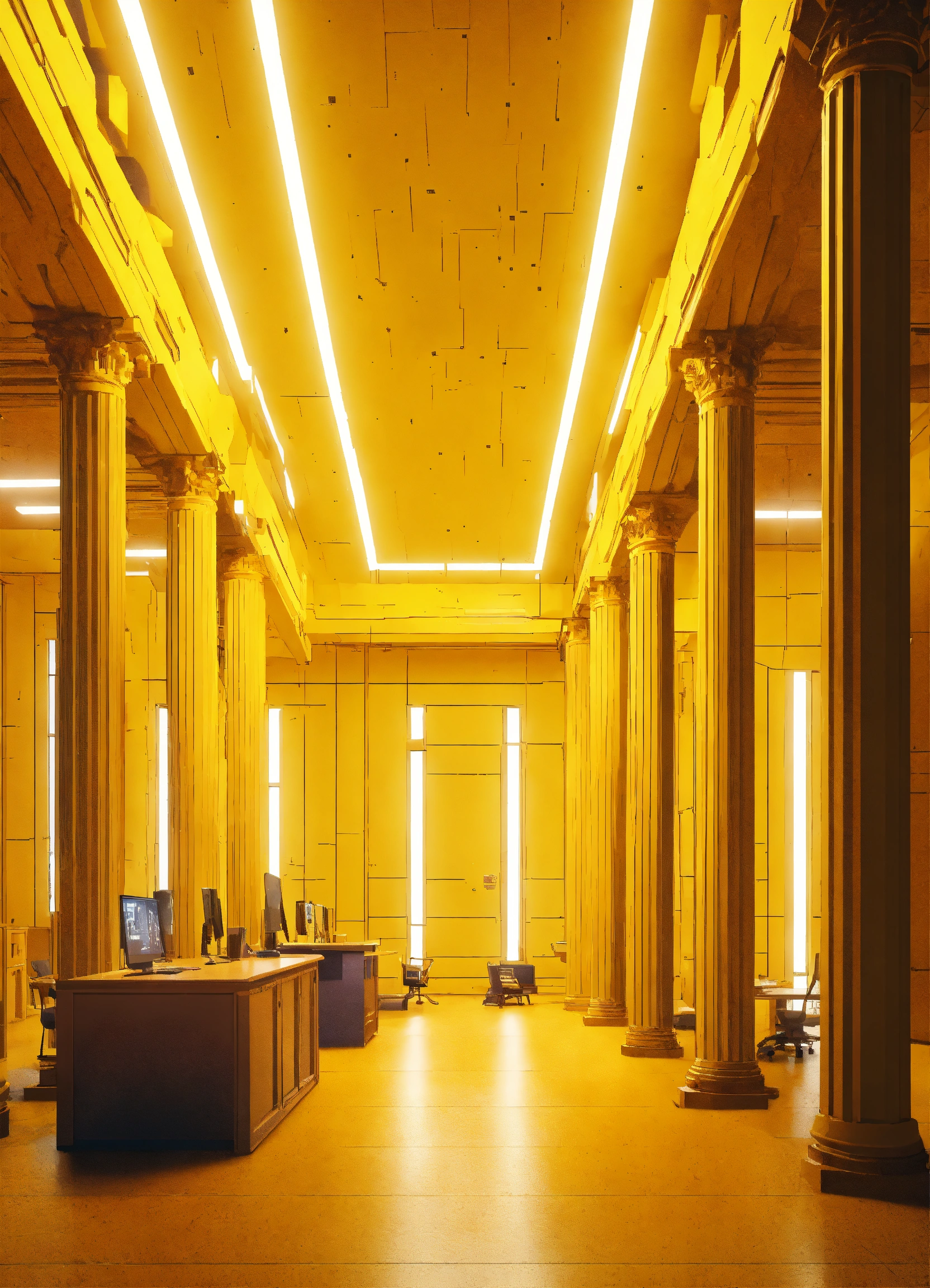 Lexica - One-point perspective, starry sky, outer space, columns, desks ...