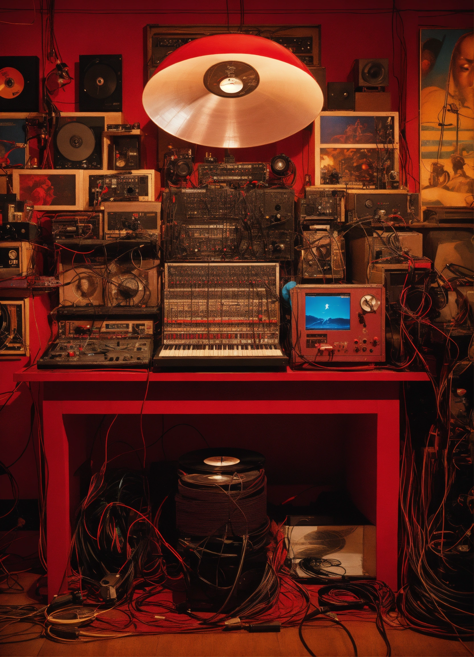 Lexica - Close up photography, of machines, synthetizer, cables, wires ...