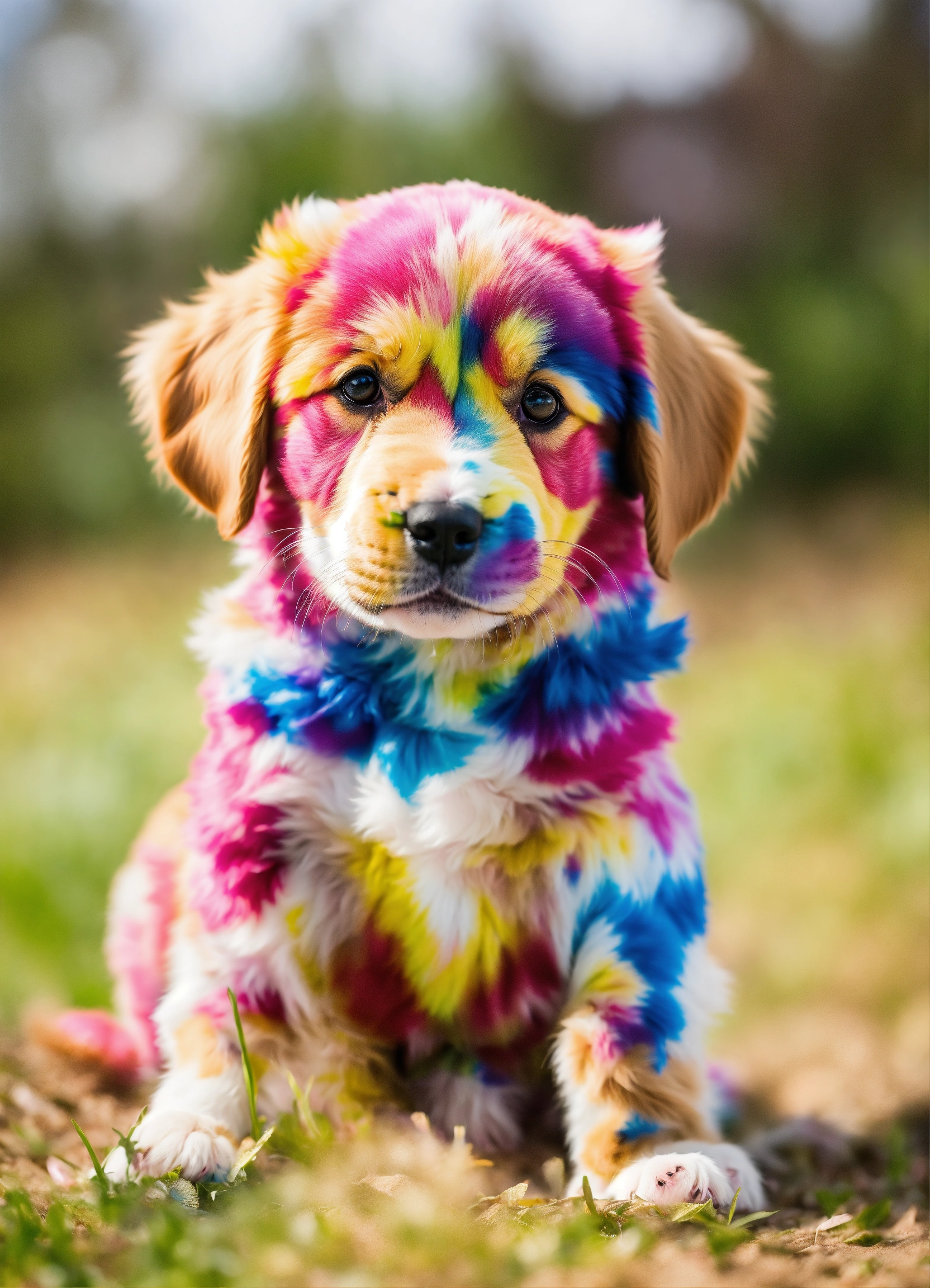 Lexica - A colorful tie dye puppy paw up
