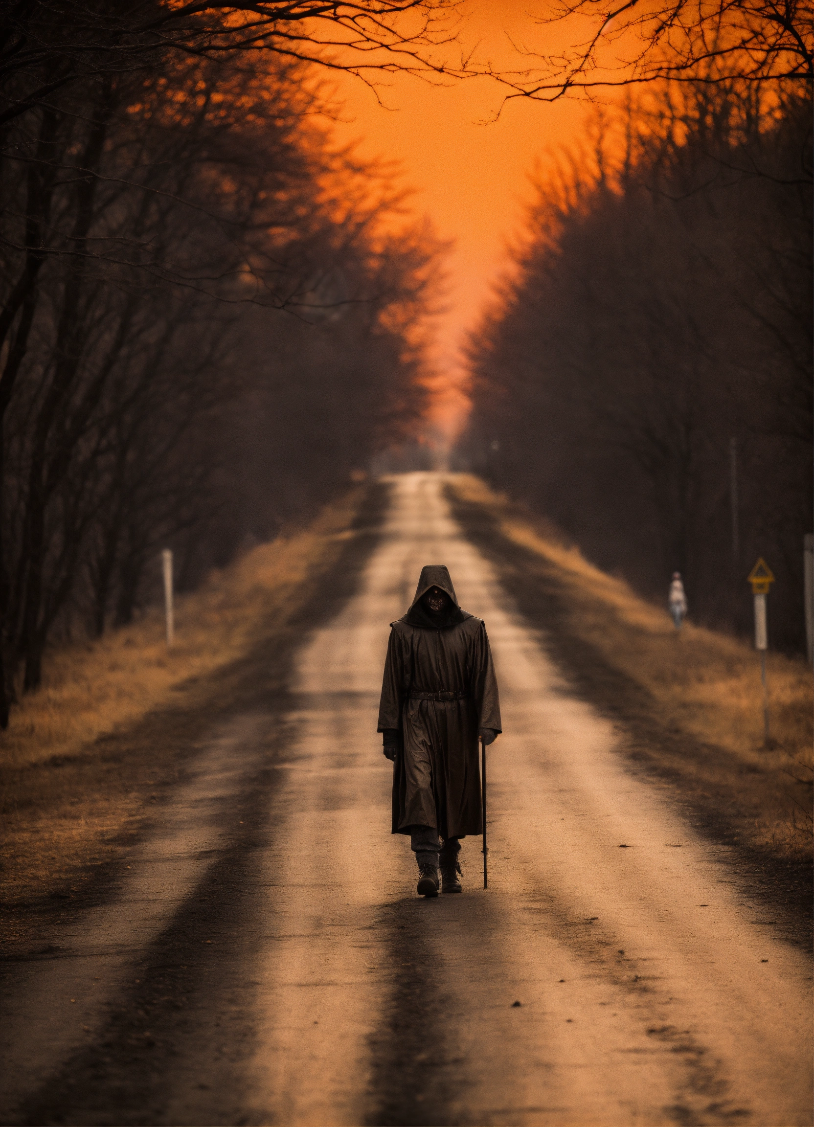 Lexica - A black and white image showing a creepy creep walking down a ...