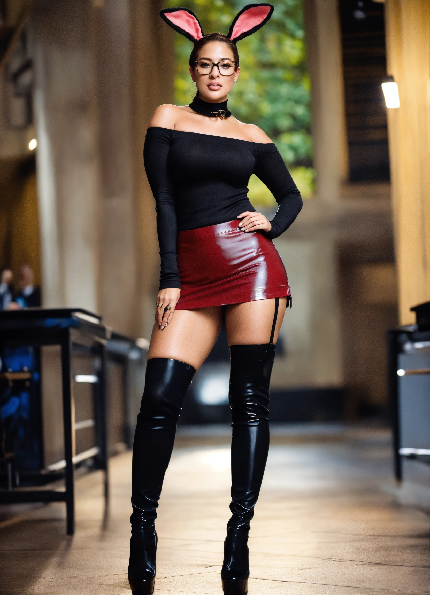 Lexica - Thigh highs socks black, Ashley graham as a student with glasses in latex skin, no ...