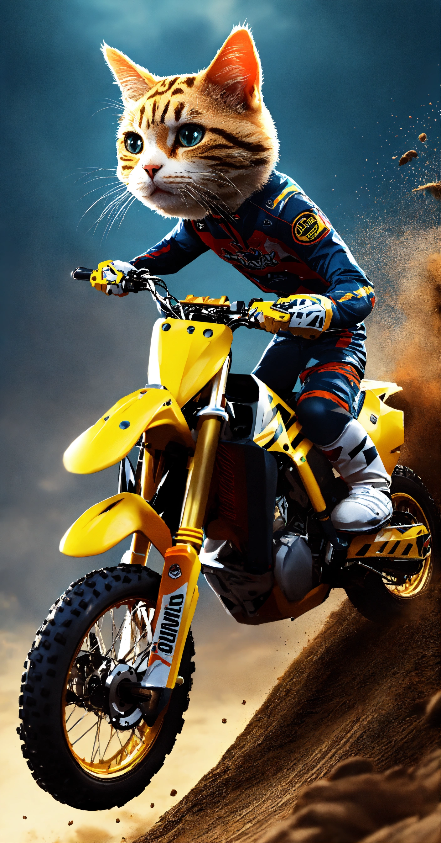 Lexica - Create an image of a cat as a professional motocross rider ...