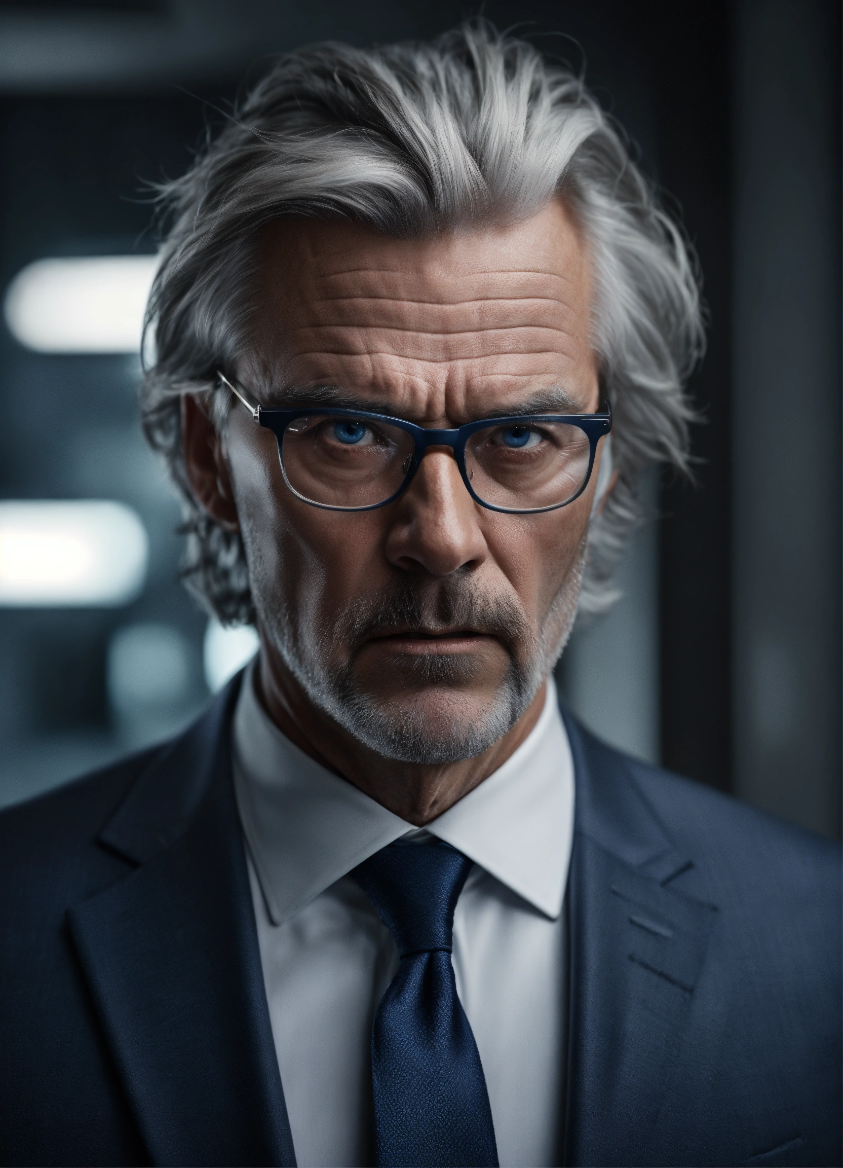Lexica - A portrait of 50 years old man with dark blue eyes, with ...