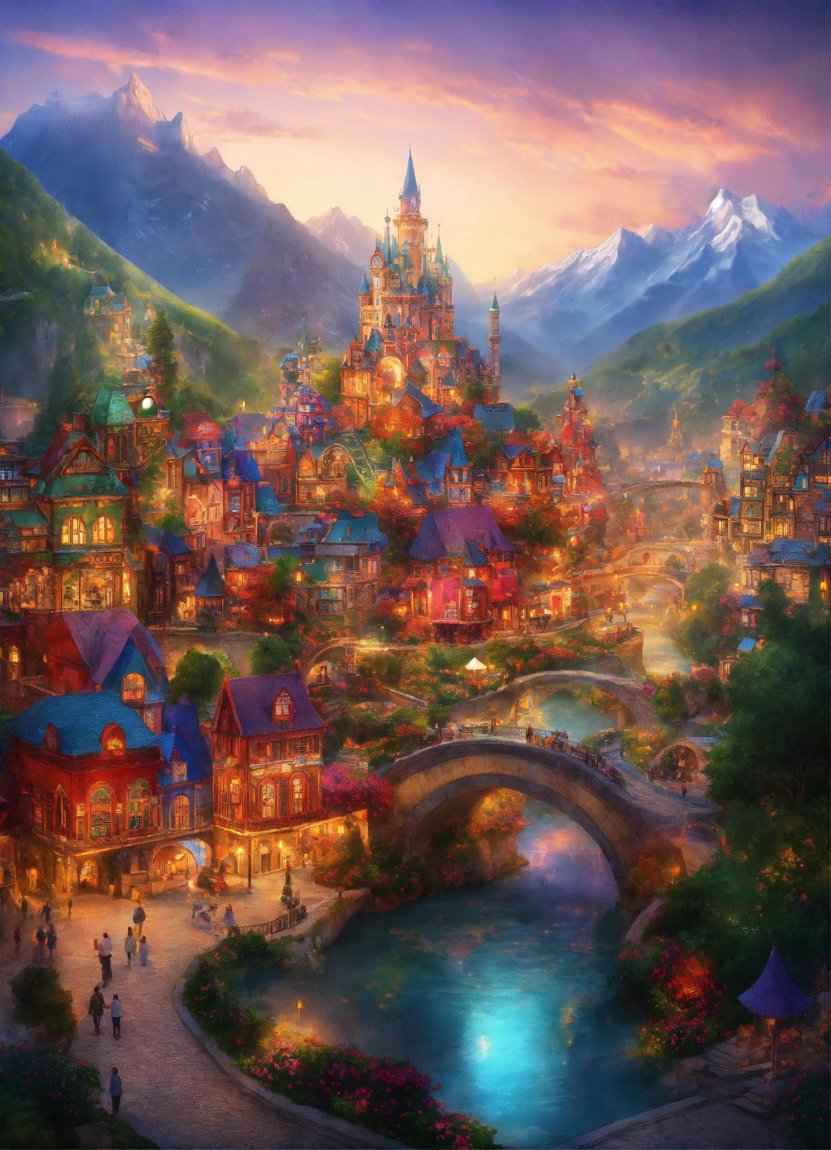 Lexica - Create an image of a vibrant, fairy tale city with a towering ...