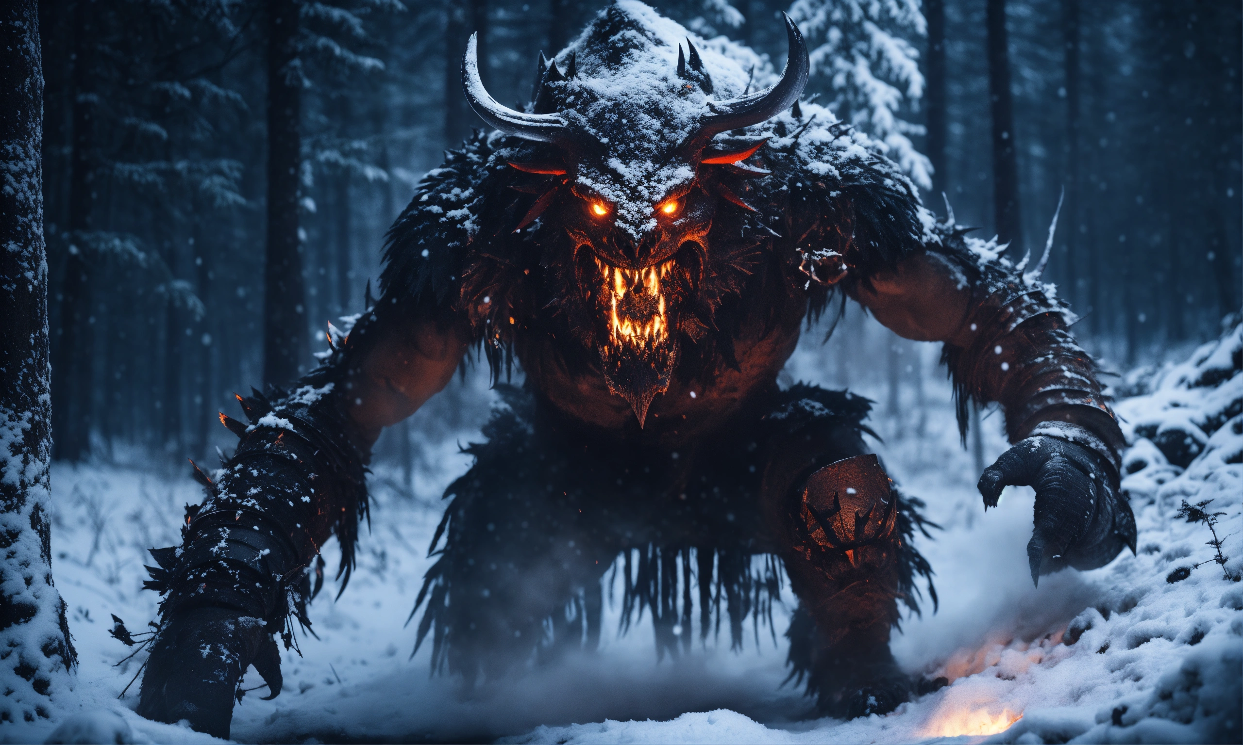 Lexica - Indian tribes war in snow forest. night. warrior close up. in ...