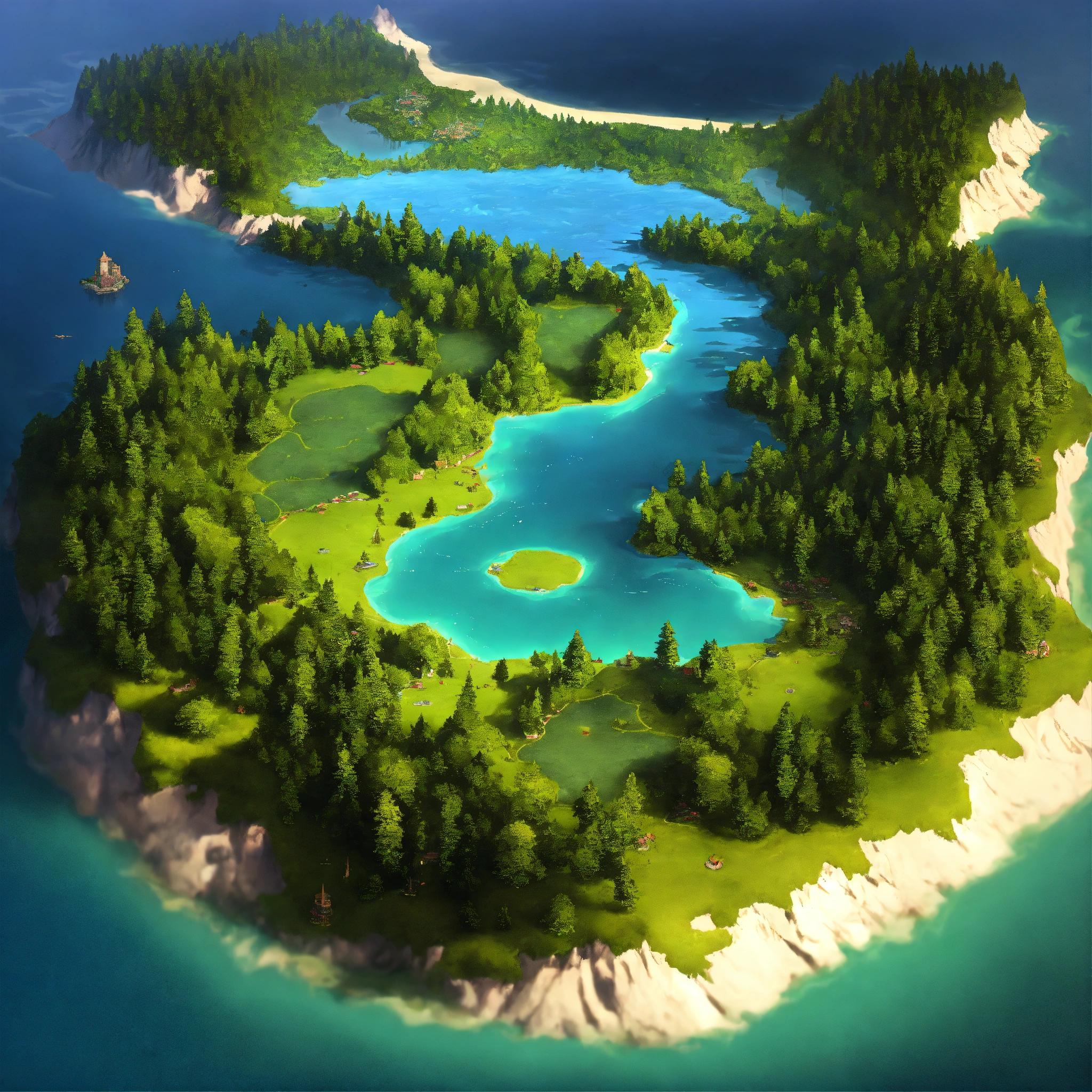 Lexica - Dnd city map with a large lake to the south and forests to ...