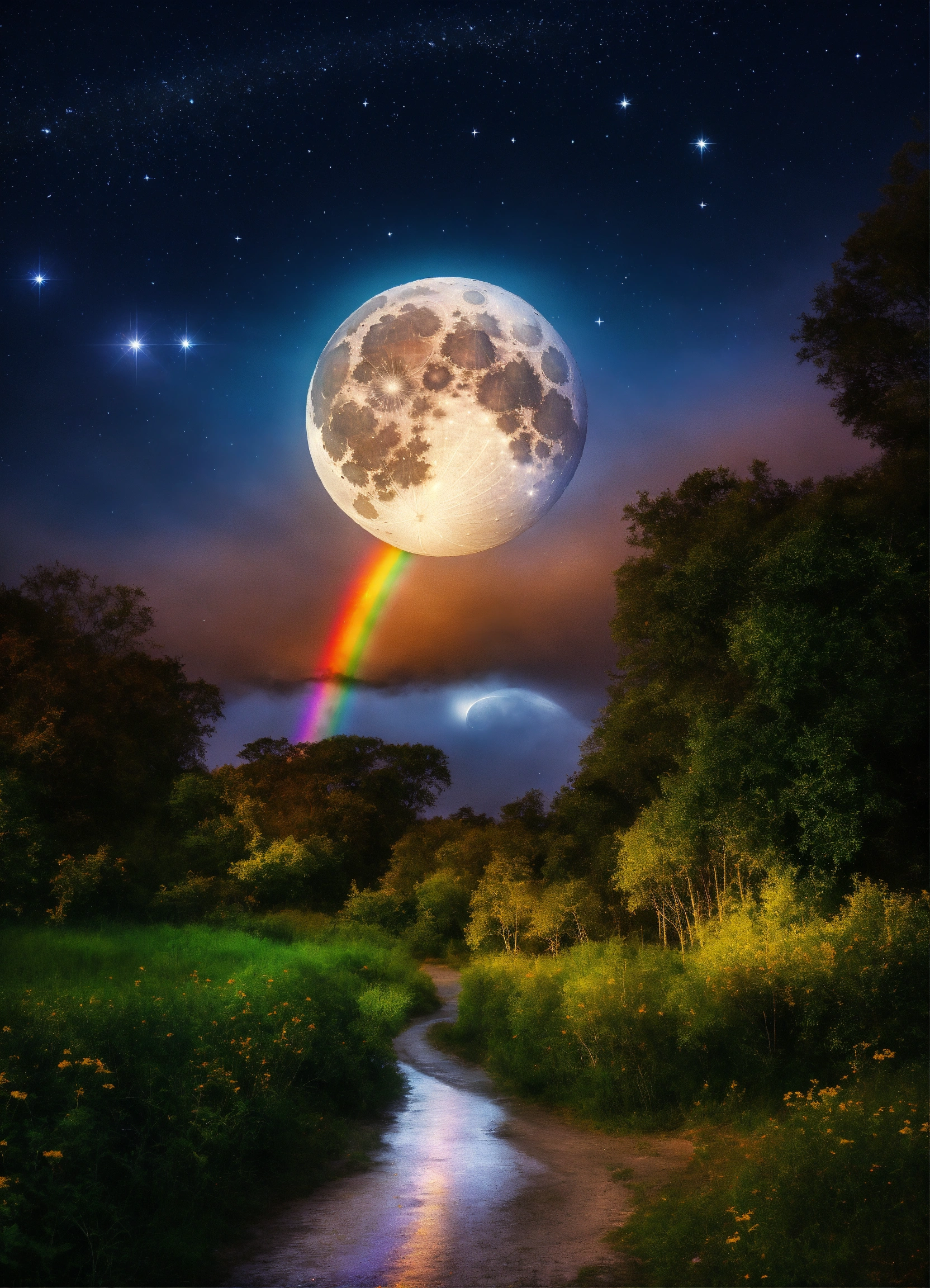 Lexica - Image of a rainbow moon enveloping the universe and the ...
