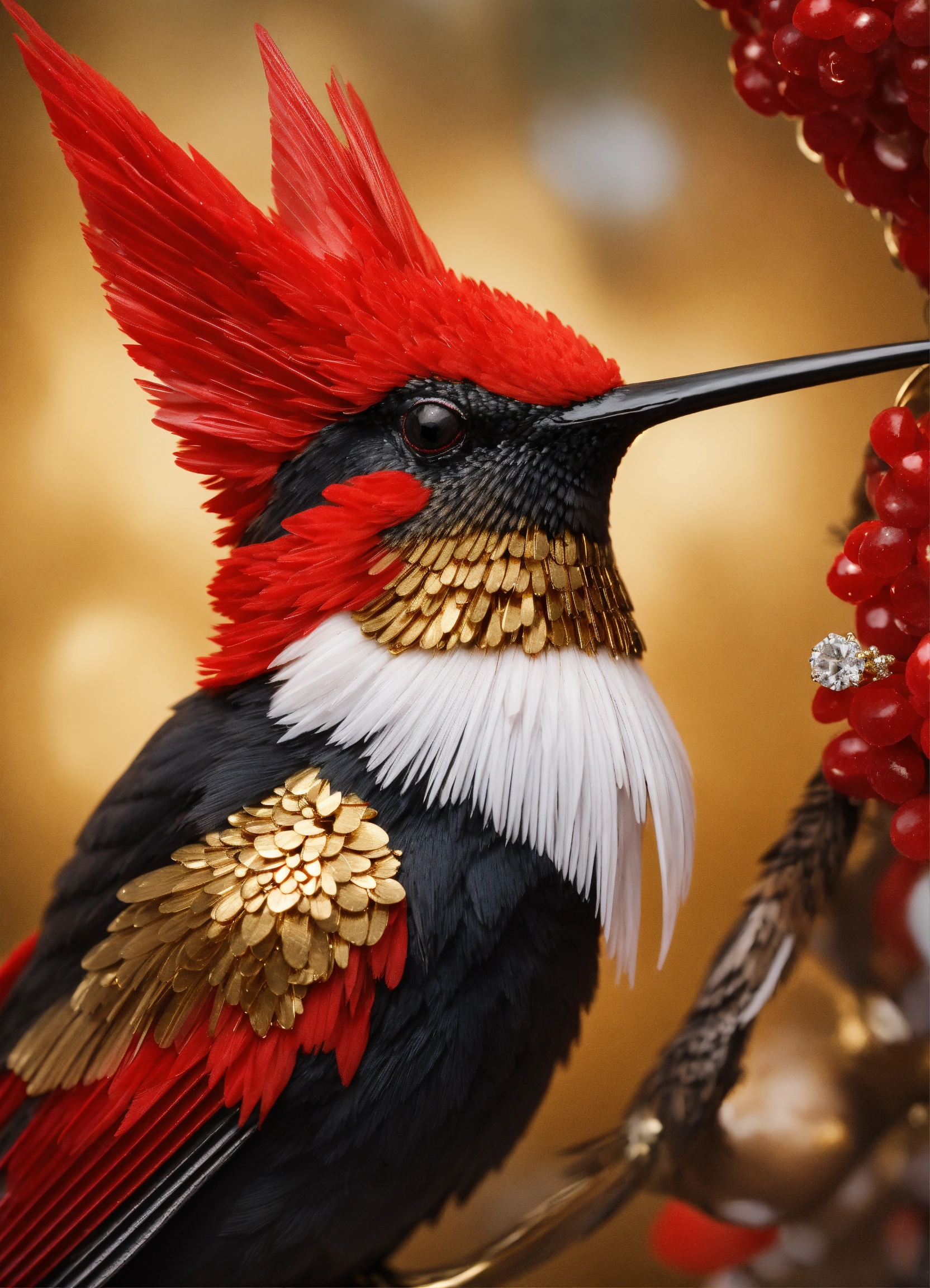 Lexica - Realistic Anthropomorphic Red white and black hummingbird face ...