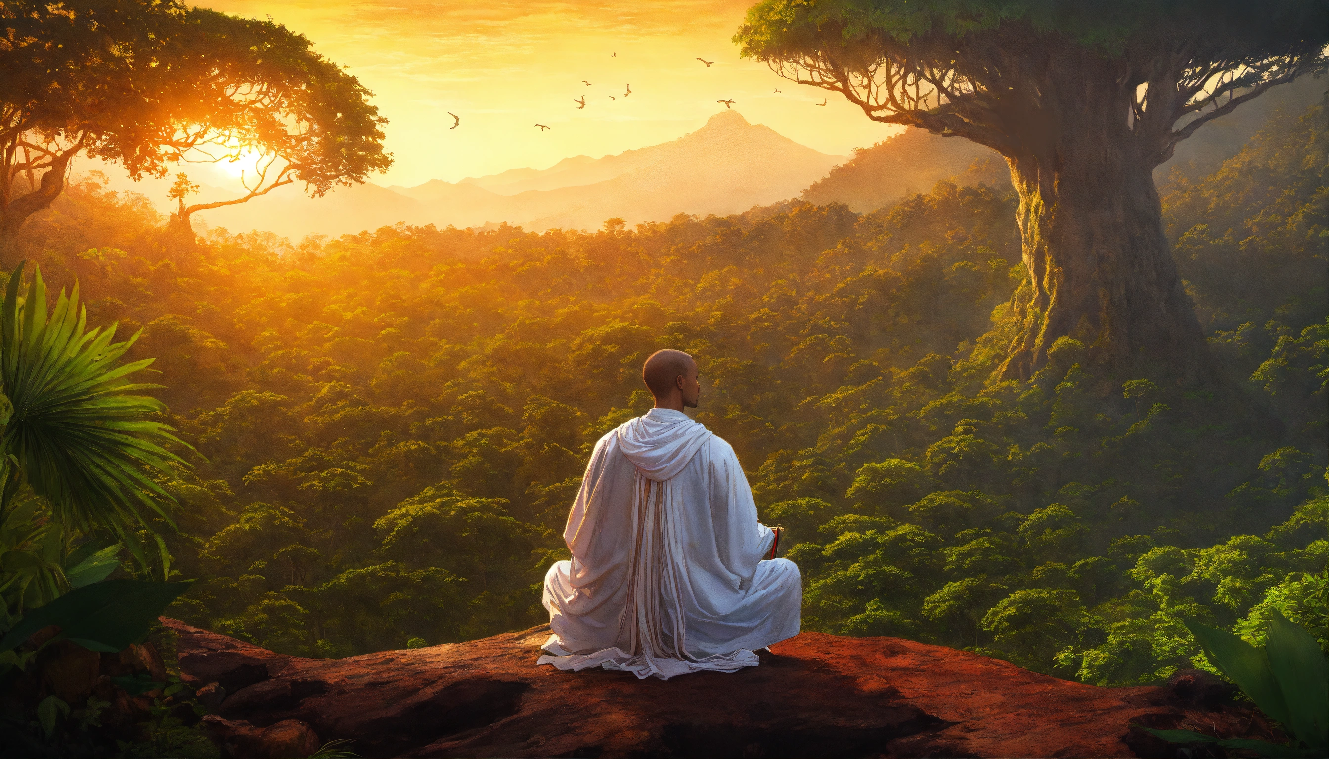 Lexica - An ethiopian monk dressed in white meditating the forest with ...