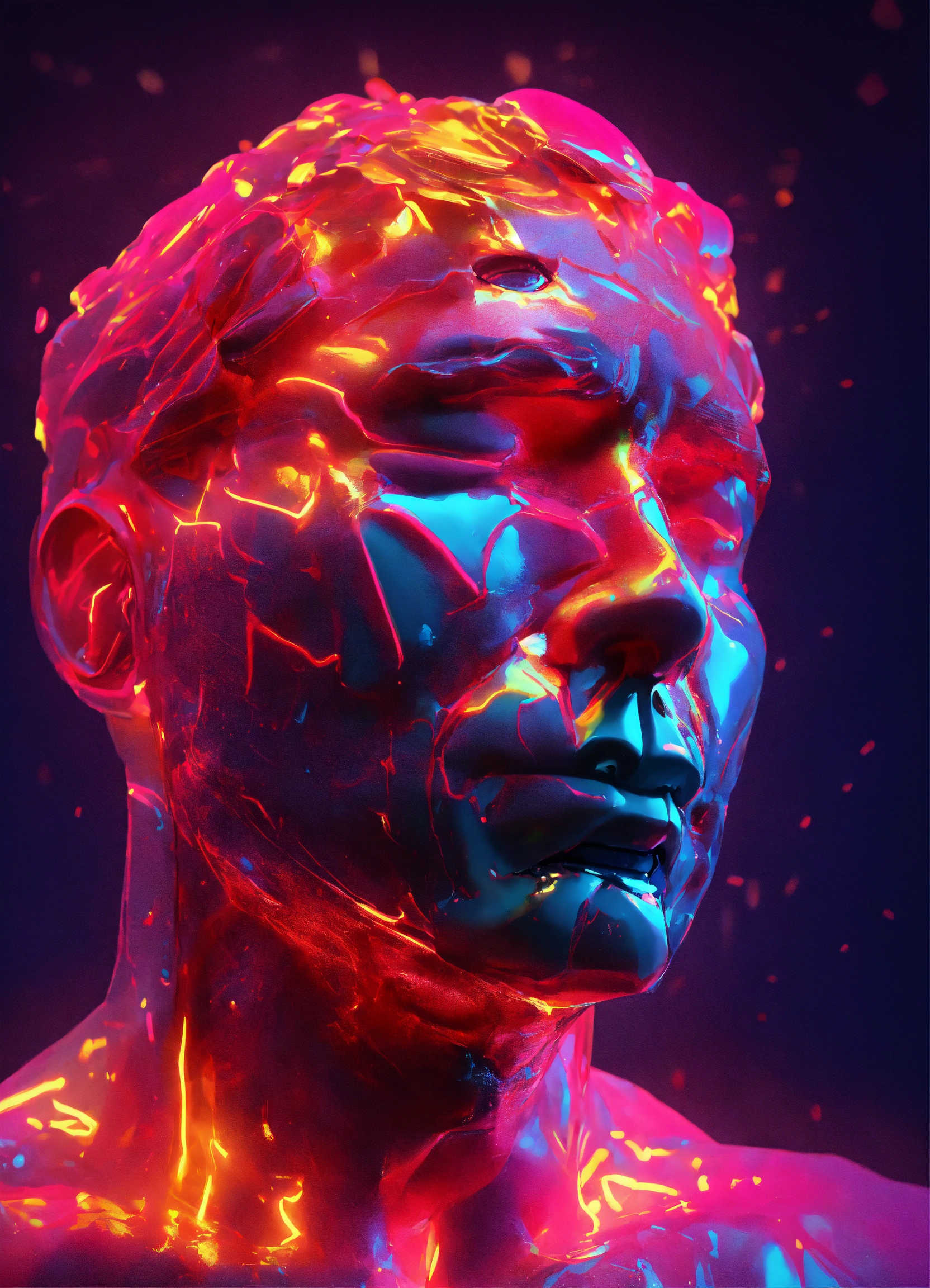 Lexica - Bust sculpture, of a man's head and shoulders, neon color glow ...