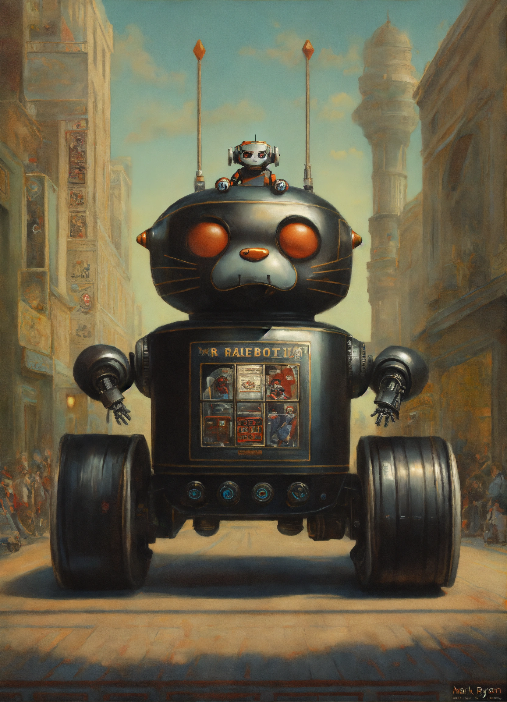 Lexica - A nfl player robot ride a robot black tiger, by Mark Ryden